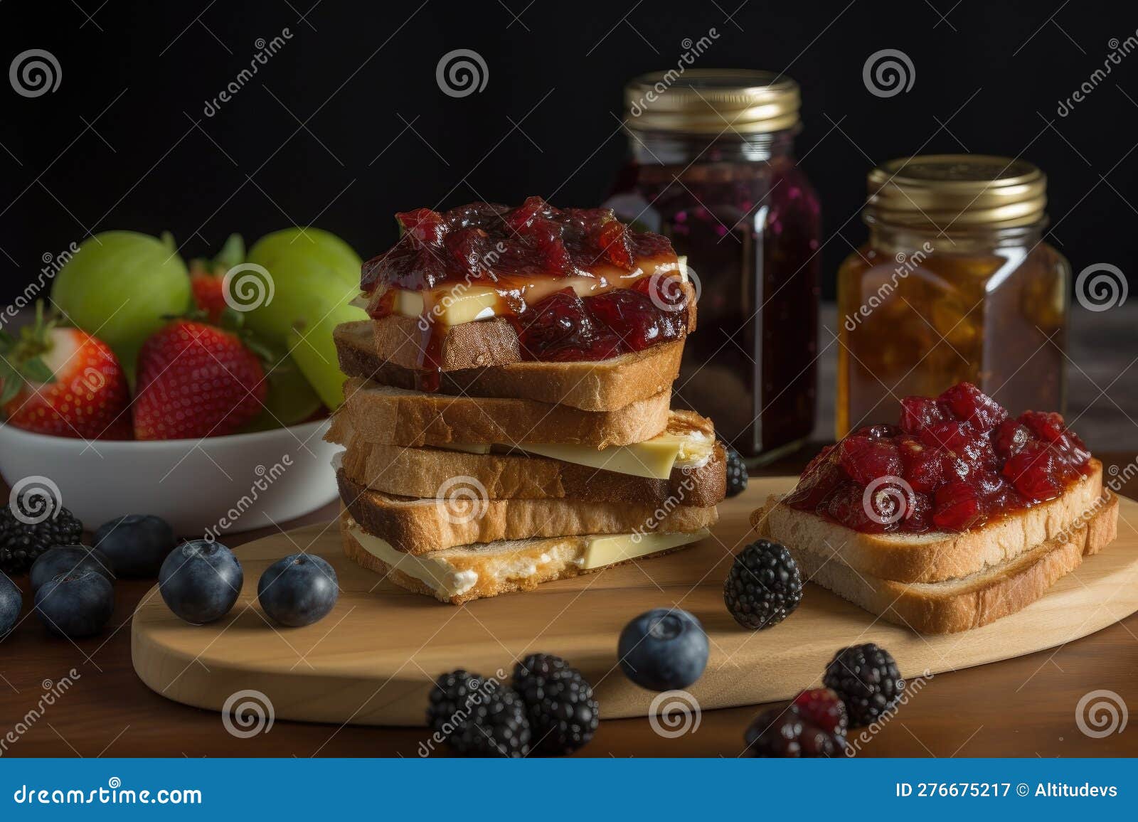 Stack of Toast, Spread with Homemade Preserves and Topped with Fresh ...