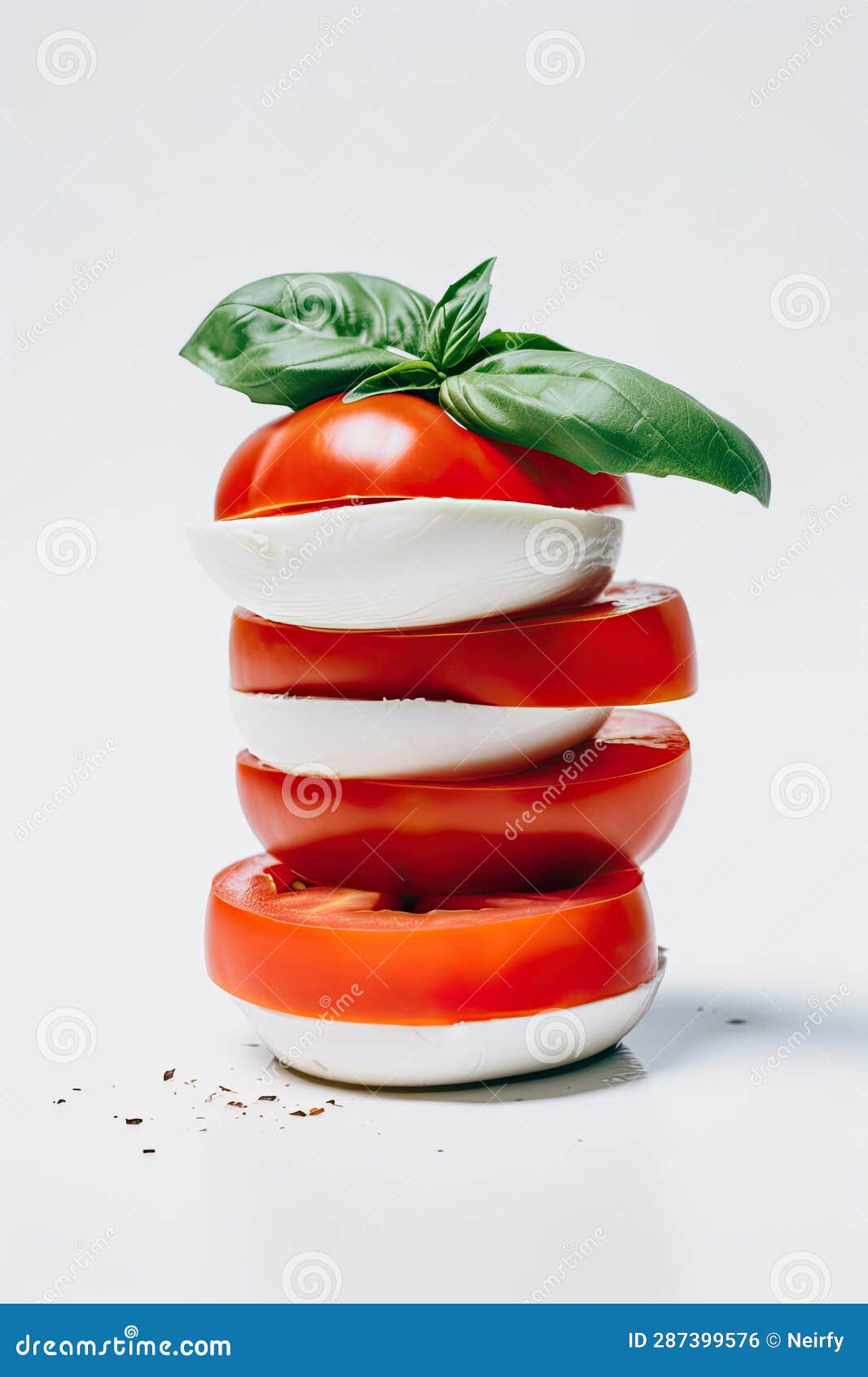 Stack of Tomatoes with Mozarella Cheese and Basil Leave Stock Illustration - Illustration of ...