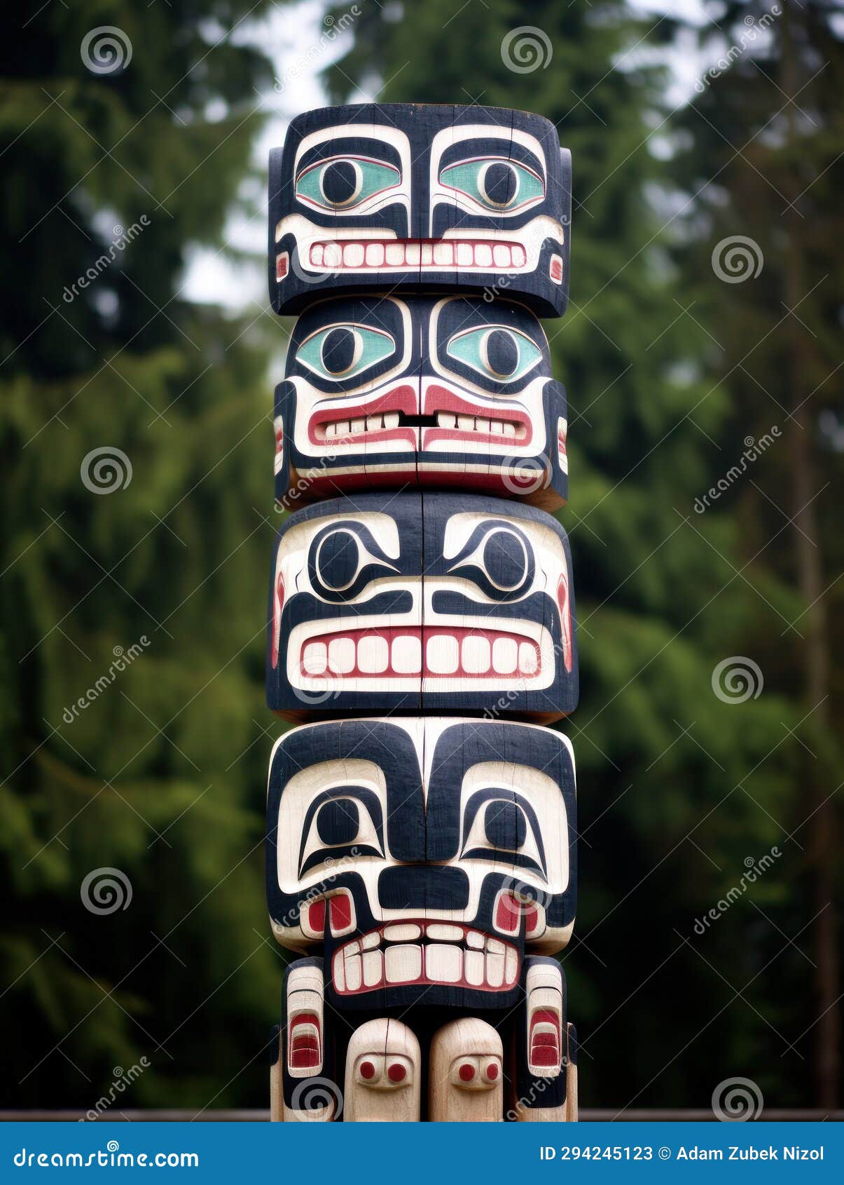 A Stack of Totem Poles with Faces Stock Illustration - Illustration of ...