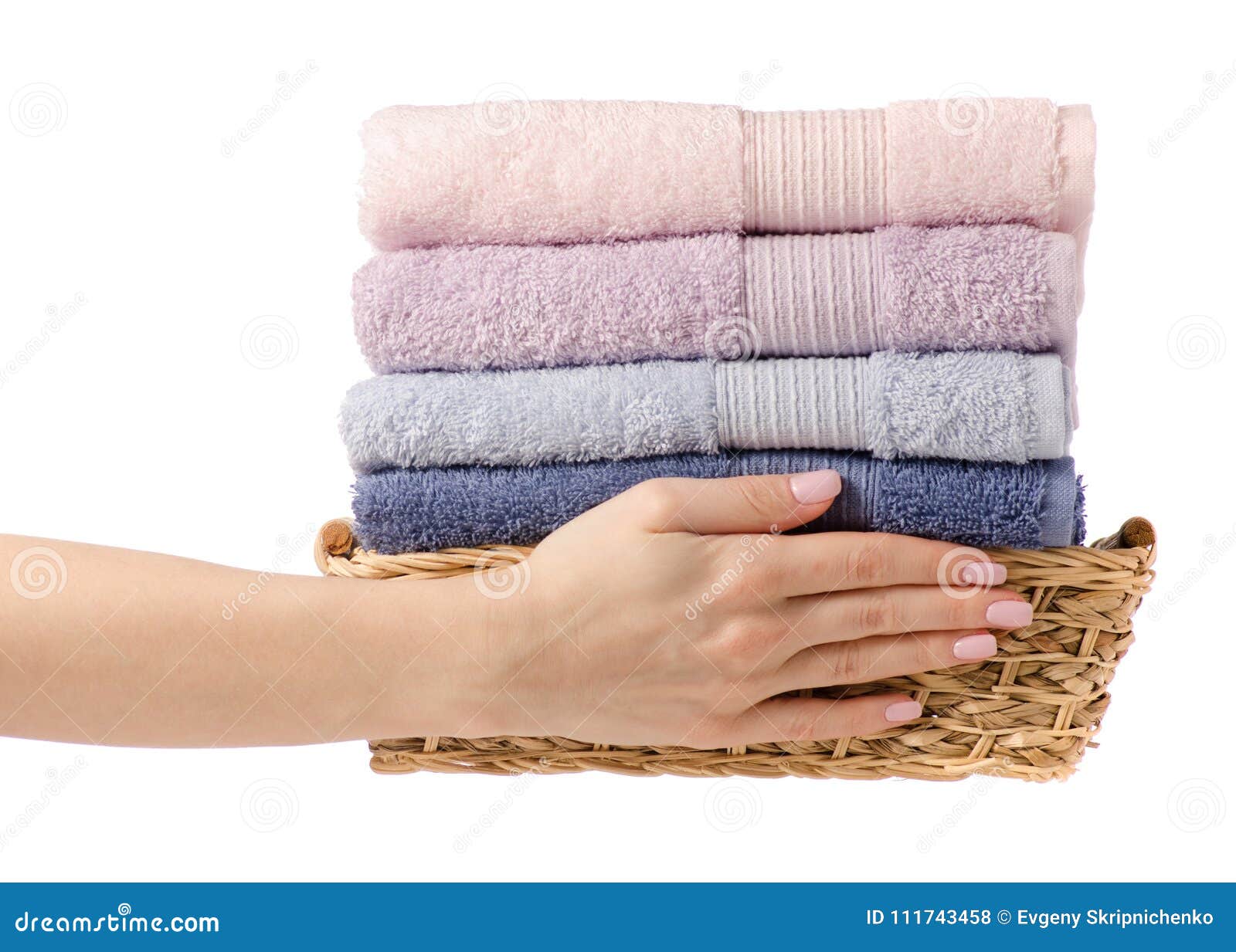 A Stack Towel in Basket in Hand Stock Photo - Image of clean, household ...