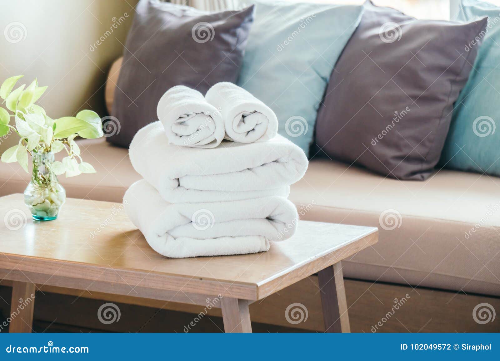 Stack of Towel on table stock photo. Image of laundry - 102049572