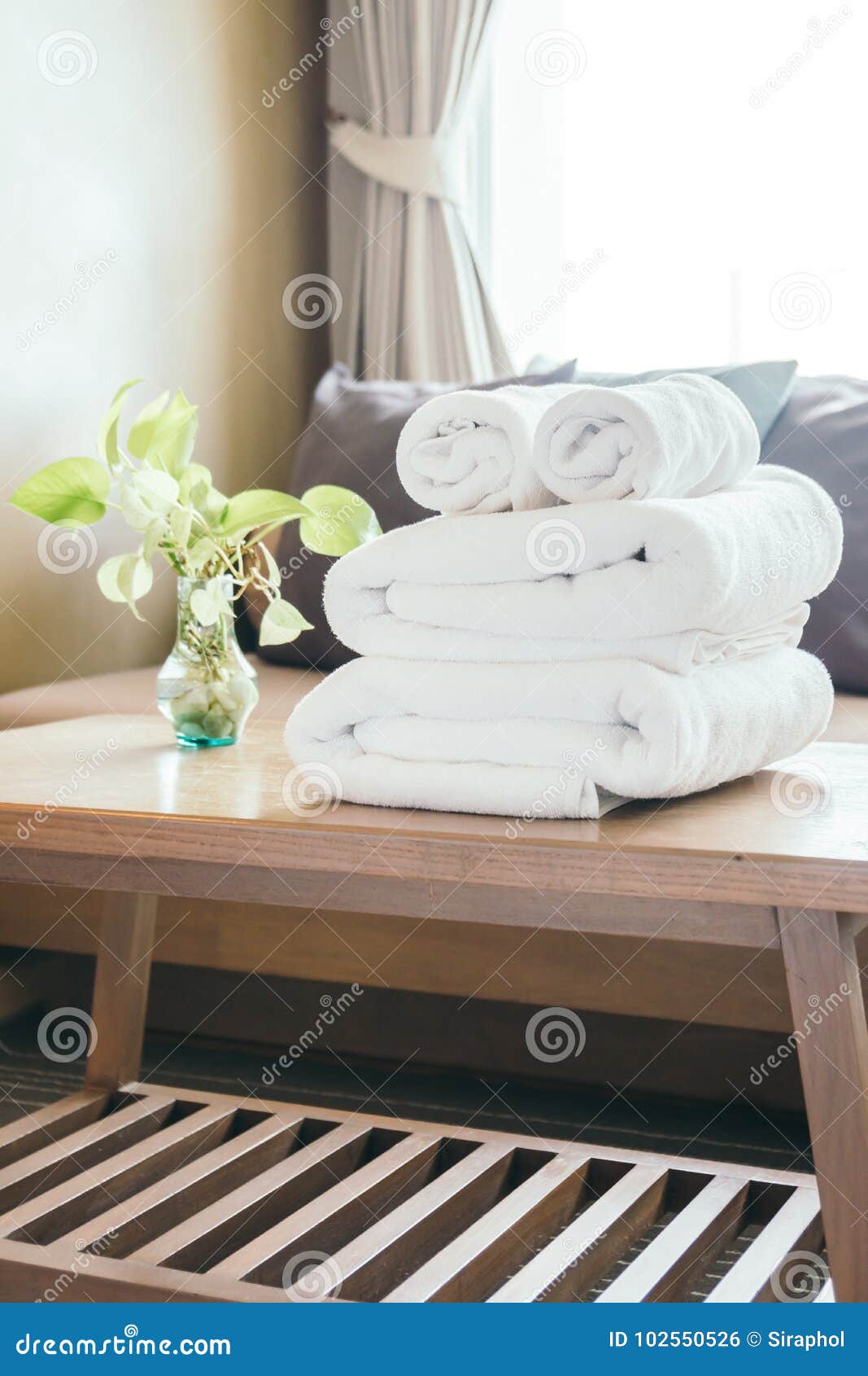 Stack of Towel on table stock photo. Image of soft, bath - 102550526