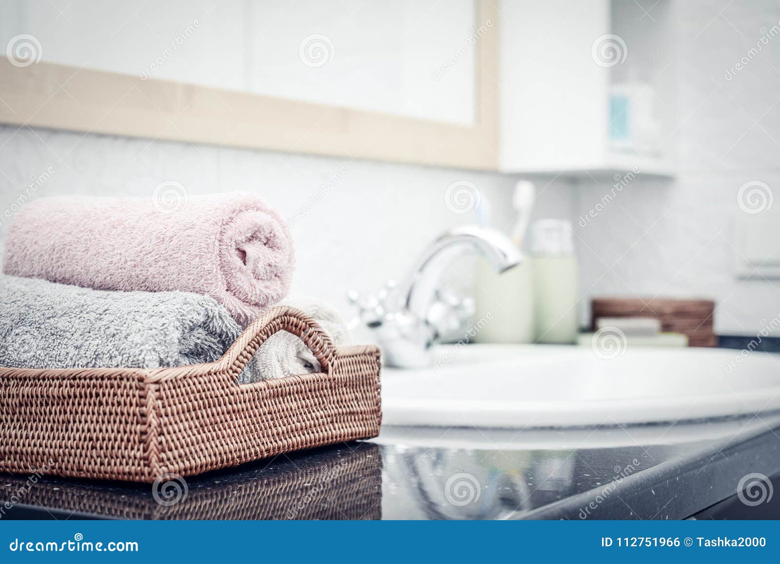 Stack of Towels in the Bathroom Stock Photo - Image of decor, domestic ...