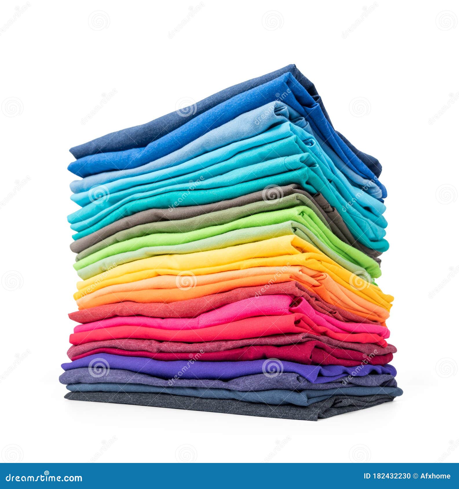 Stack Tower of Colorful T-shirt Isolated on White Background. File ...