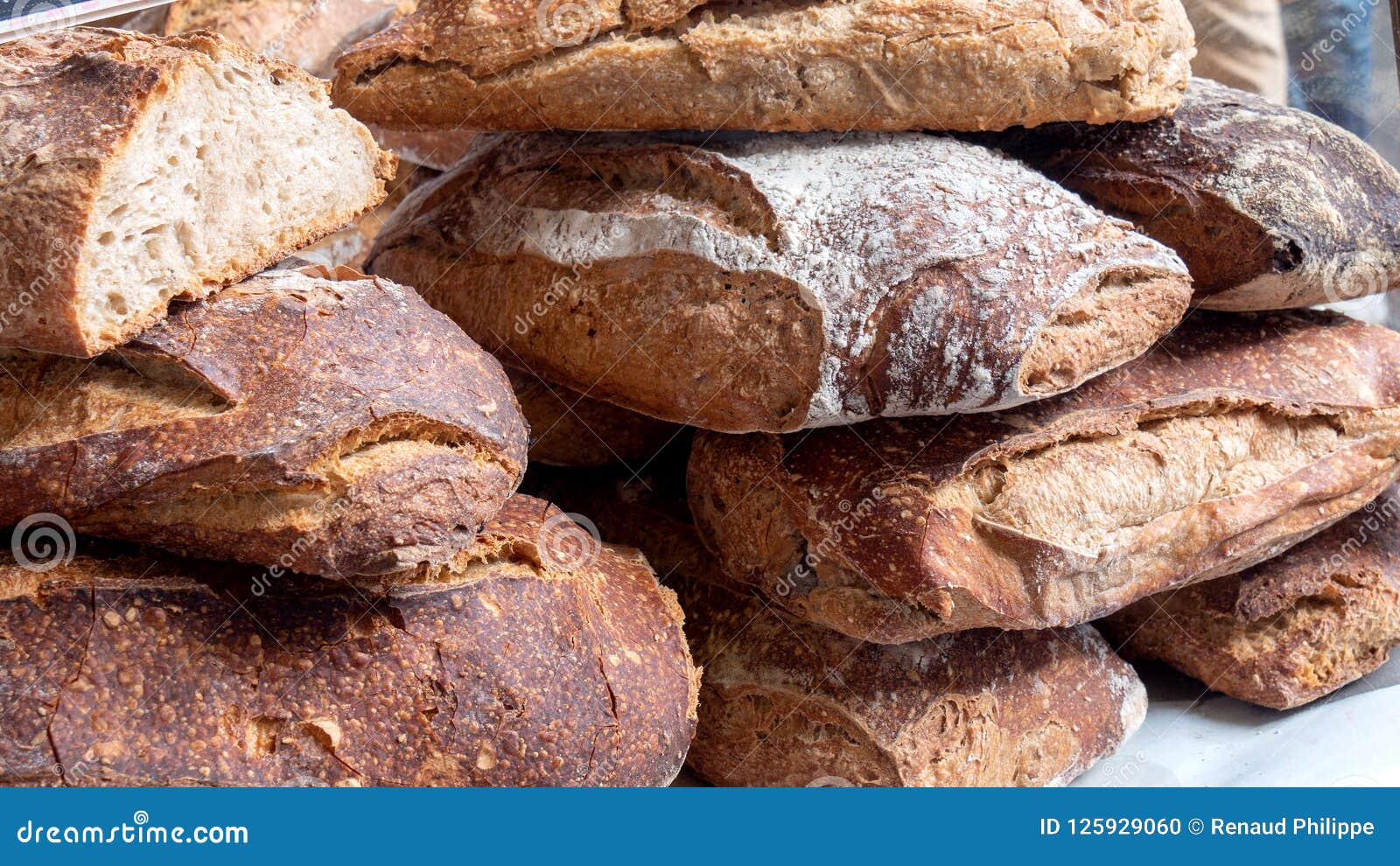 Stack of Traditional Breads in the Bakery Stock Photo - Image of loaves ...