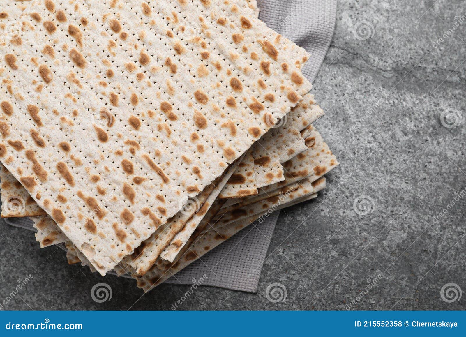 Stack of Traditional Matzos on Grey Table, Above View Stock Photo ...