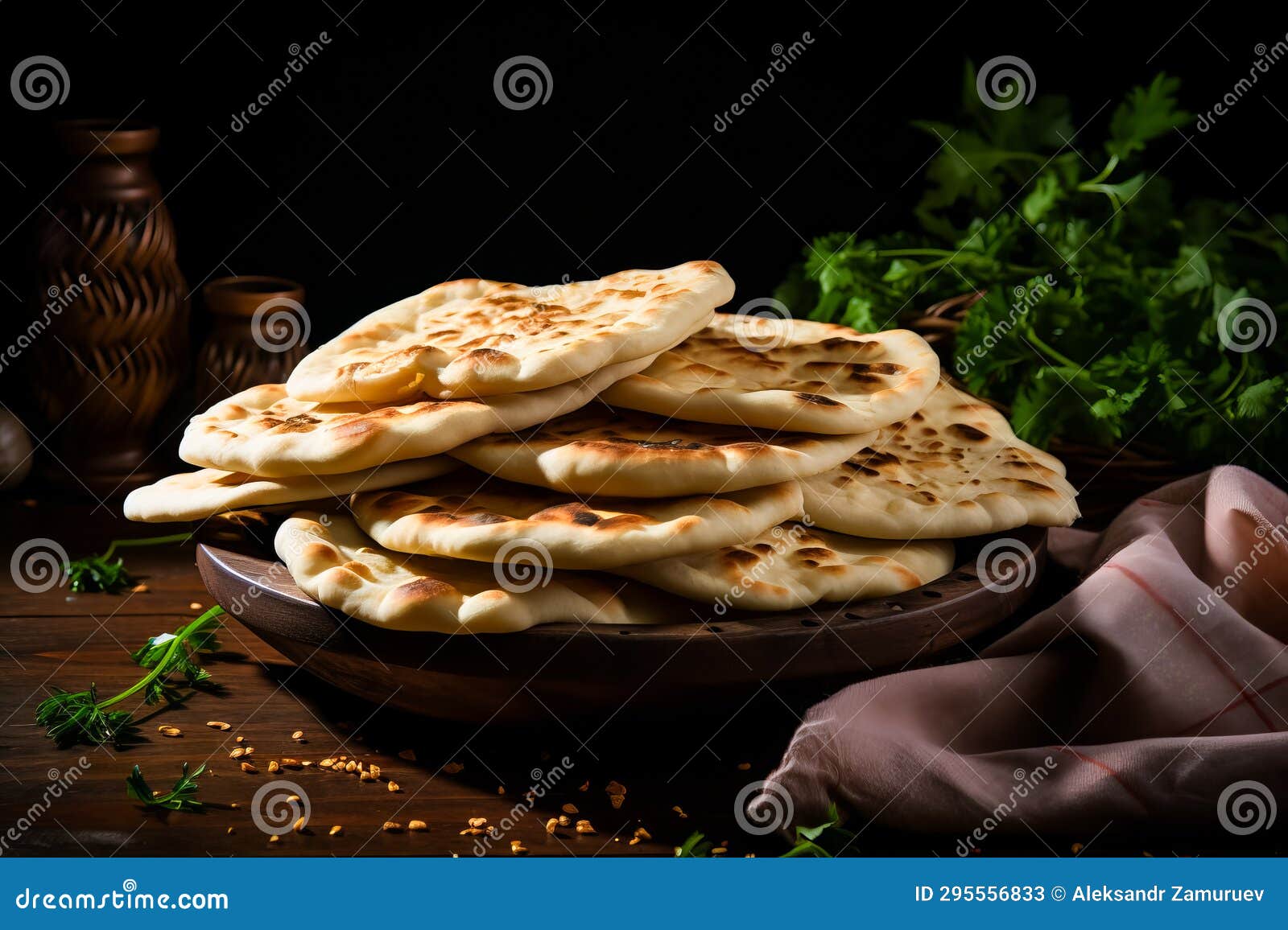 Stack of Traditional Naan Bread on the Table Isolated on Dark ...