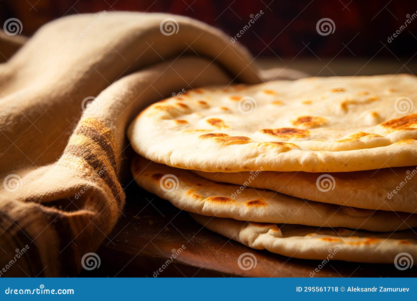 Stack of Traditional Naan Bread on the Table Isolated on Dark ...