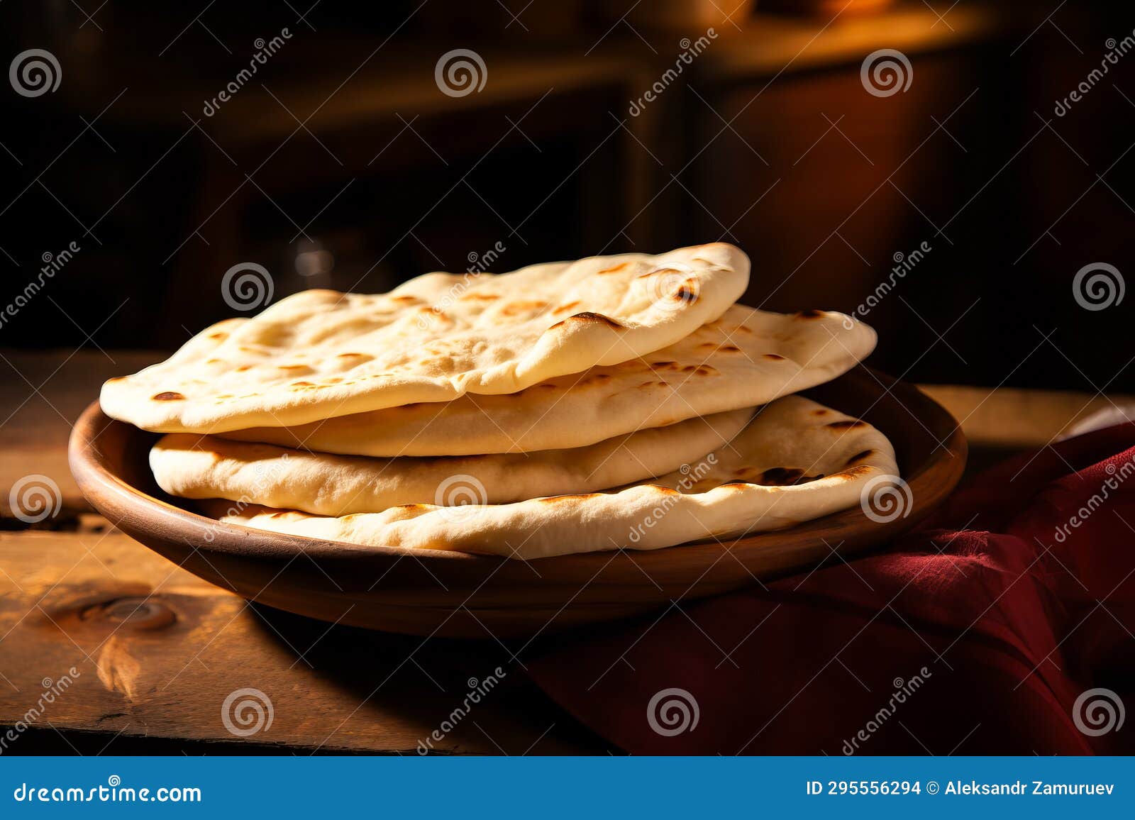 Stack of Traditional Naan Bread on the Table Isolated on Served Table ...