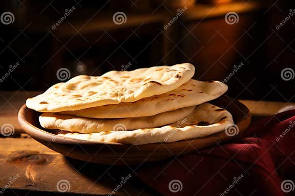 Stack of Traditional Naan Bread on the Table Isolated on Served Table ...