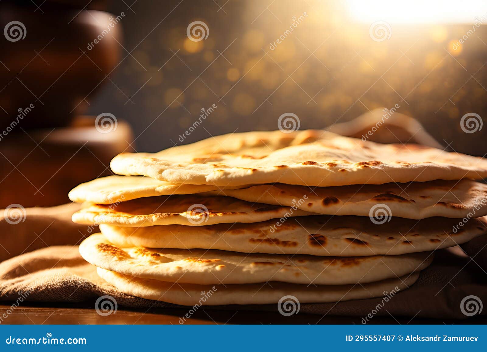Stack of Traditional Naan Bread on the Table Isolated on Served Table ...