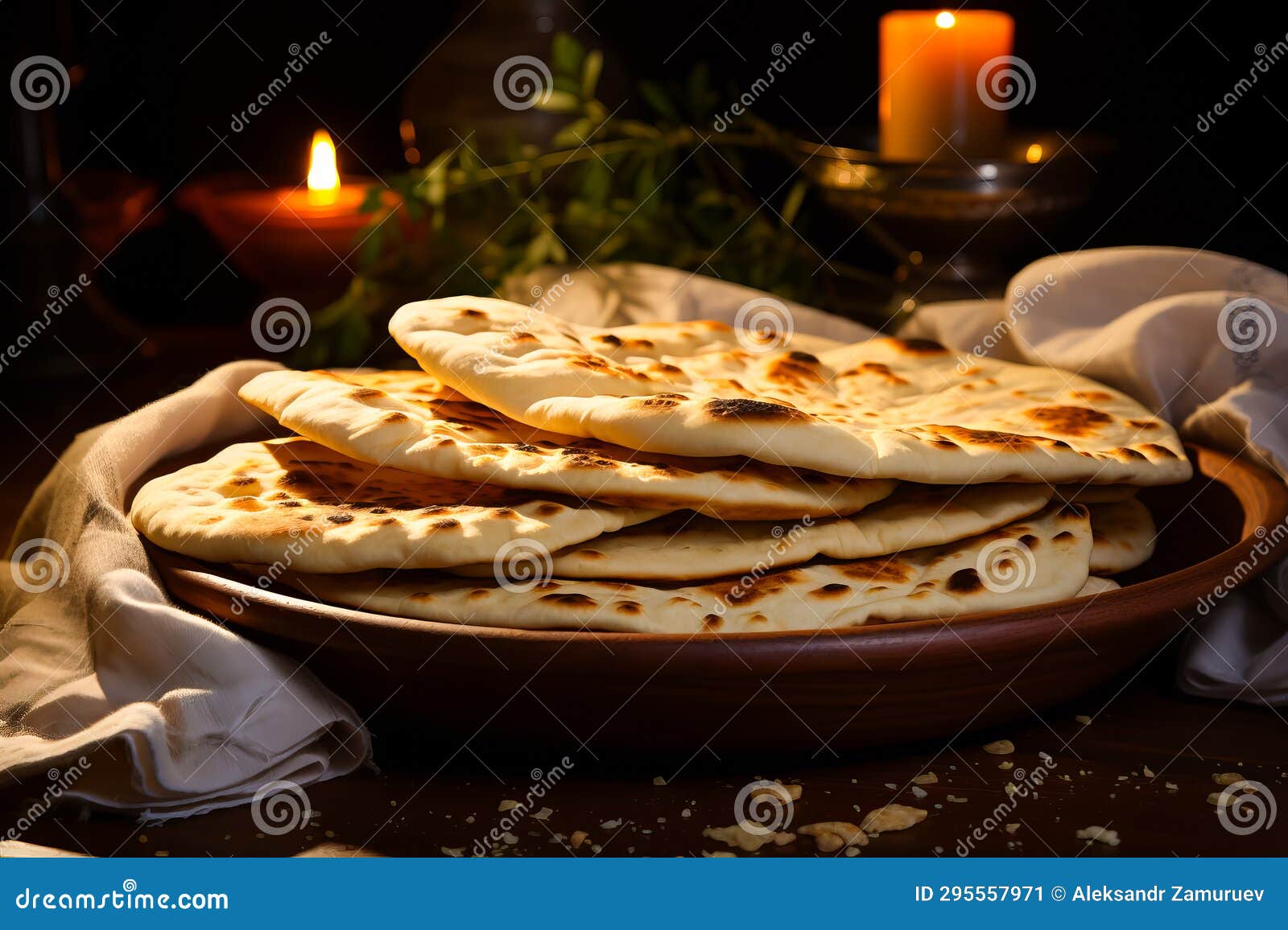 Stack of Traditional Naan Bread on the Table Isolated on Served Table ...