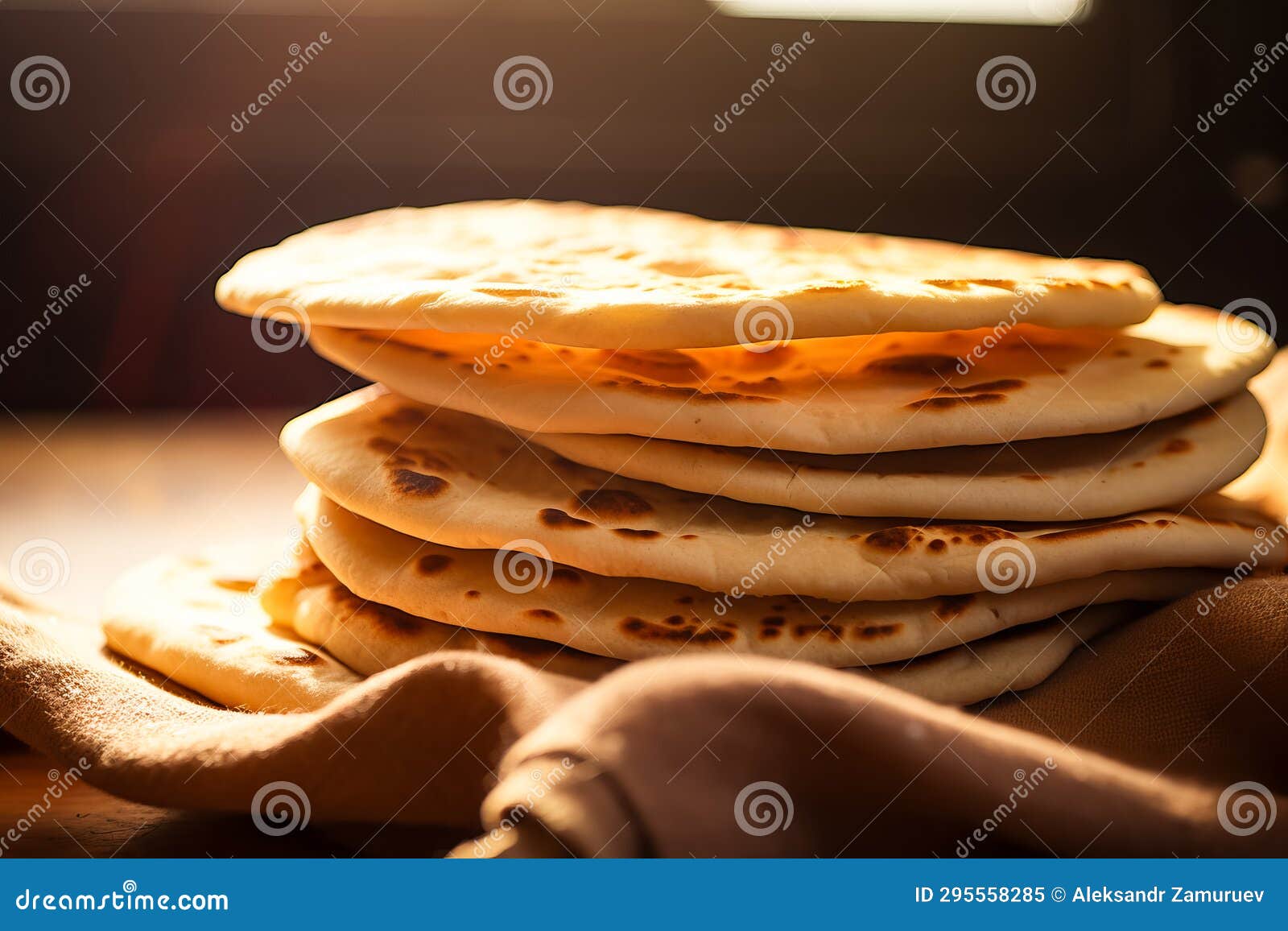 Stack of Traditional Naan Bread on the Table Isolated on Served Table ...