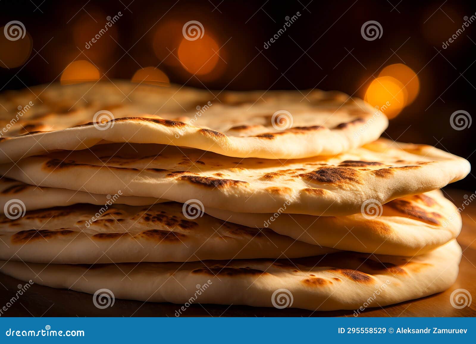 Stack of Traditional Naan Bread on the Table Isolated on Served Table ...
