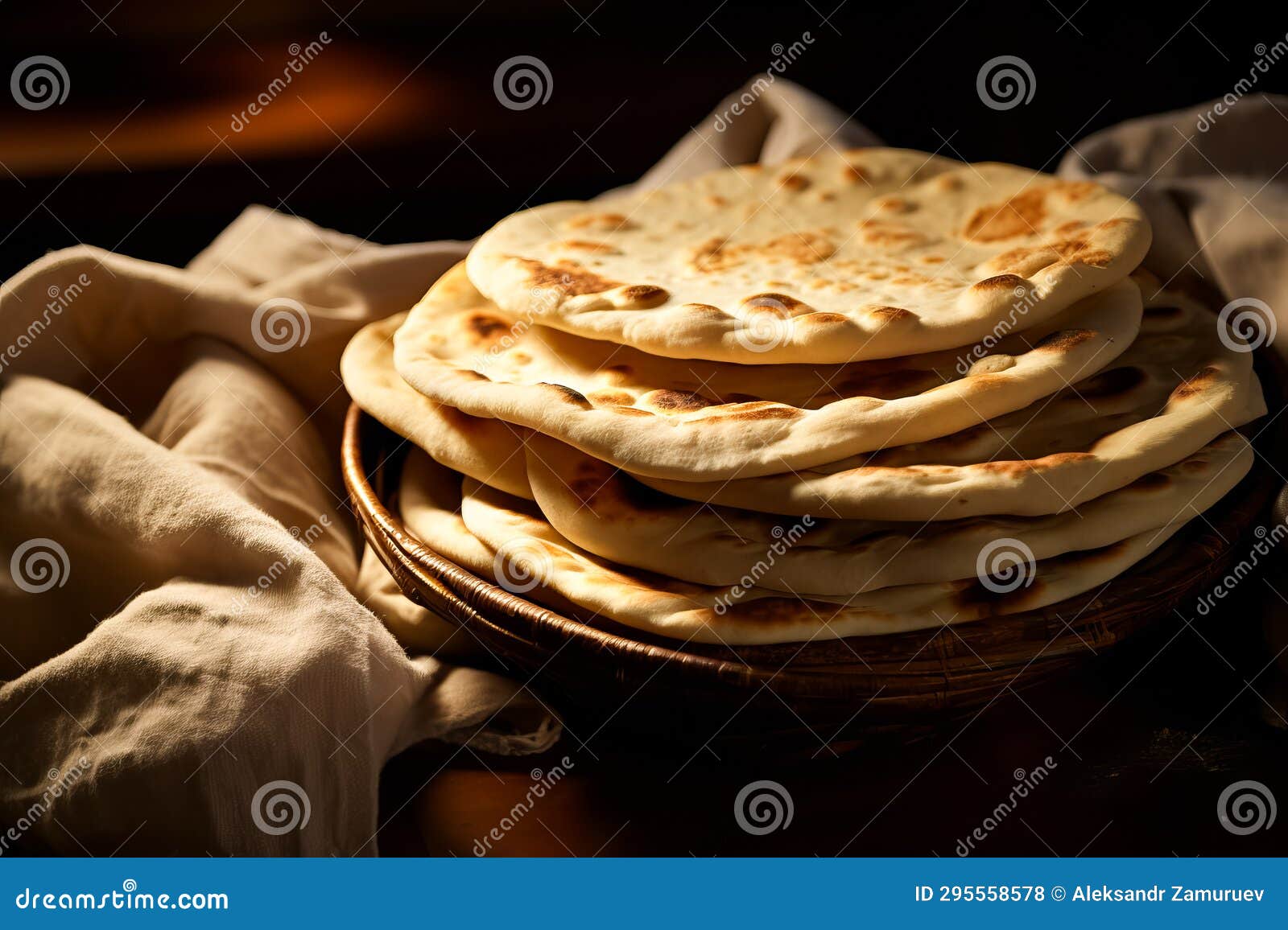 Stack of Traditional Naan Bread on the Table Isolated on Served Table ...