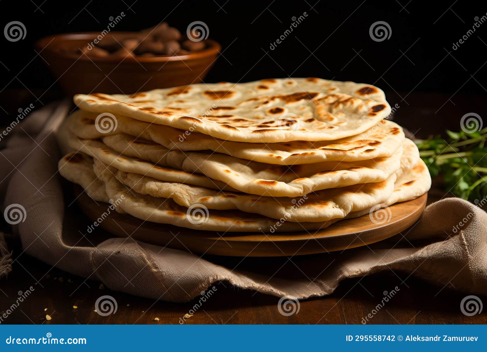 Stack of Traditional Naan Bread on the Table Isolated on Served Table ...