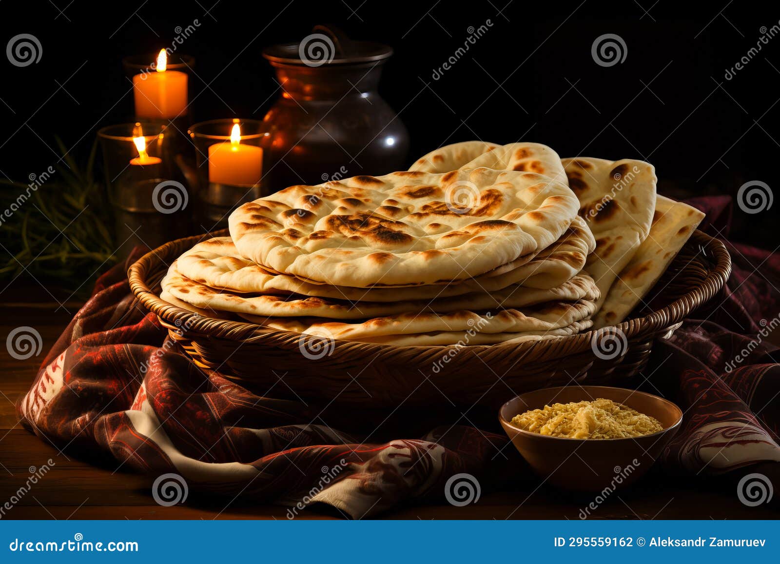 Stack of Traditional Naan Bread on the Table Isolated on Served Table ...