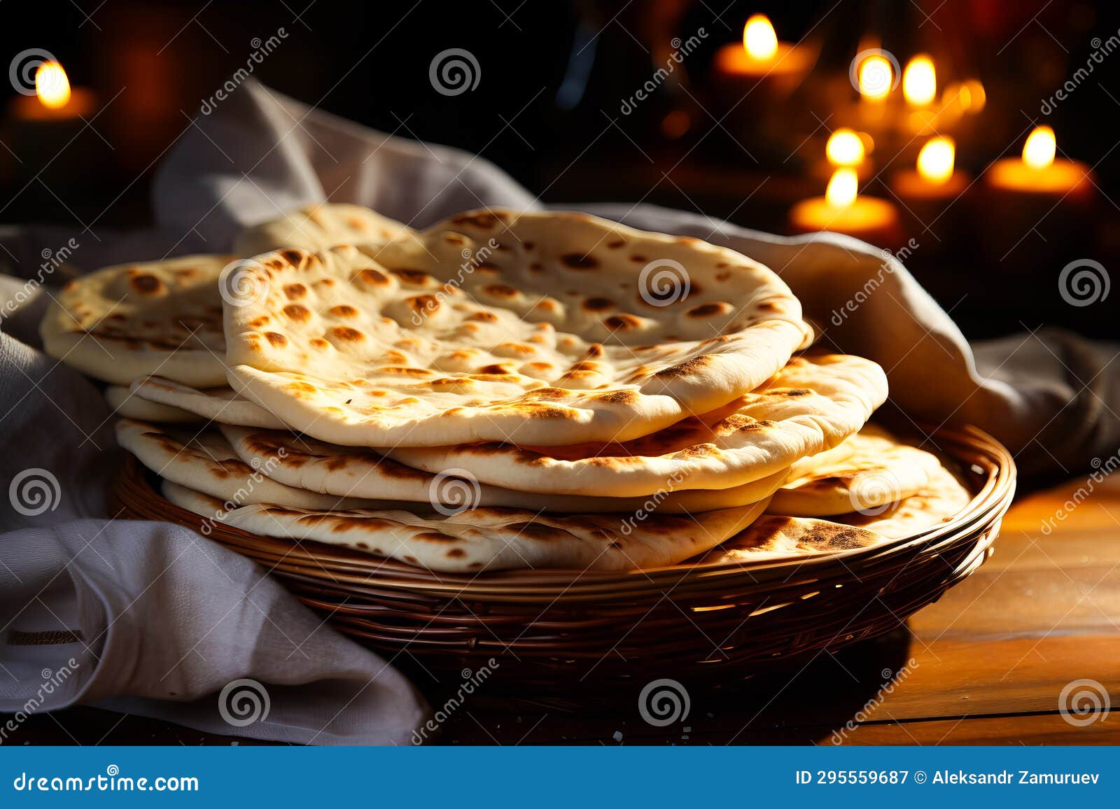 Stack of Traditional Naan Bread on the Table Isolated on Served Table ...