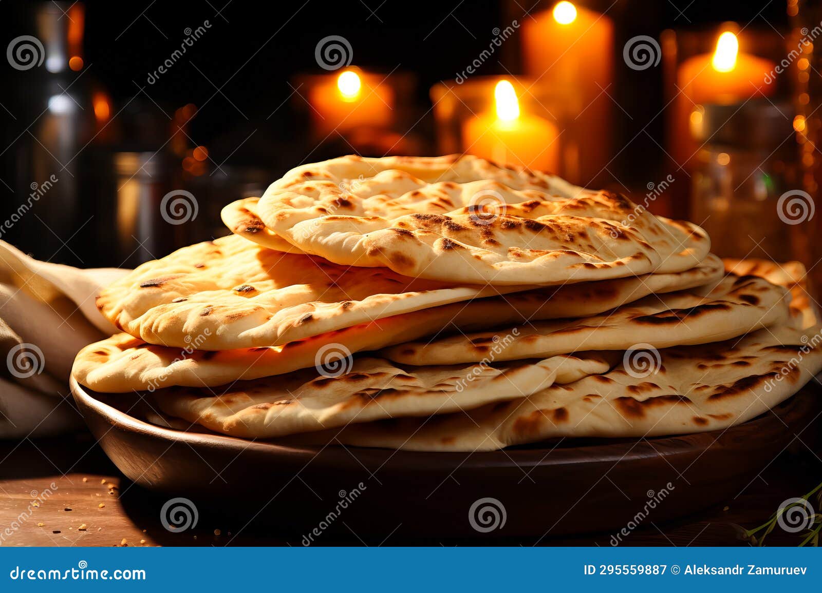 Stack of Traditional Naan Bread on the Table Isolated on Served Table ...