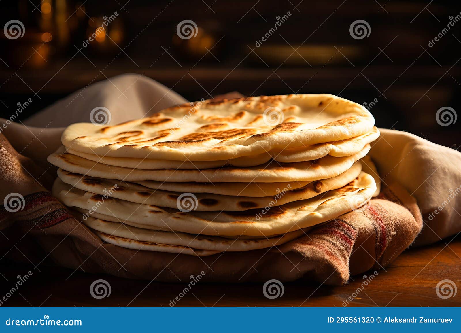 Stack of Traditional Naan Bread on the Table Isolated on Served Table ...