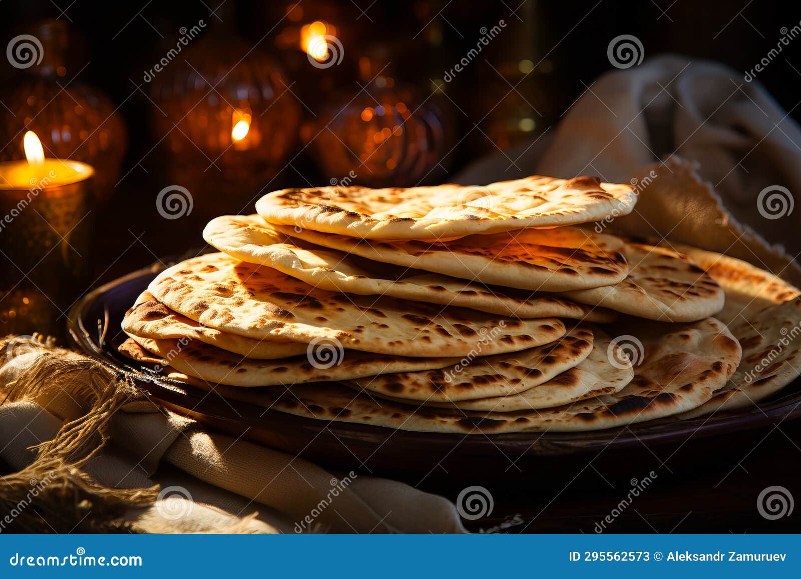 Stack of Traditional Naan Bread on the Table Isolated on Served Table ...