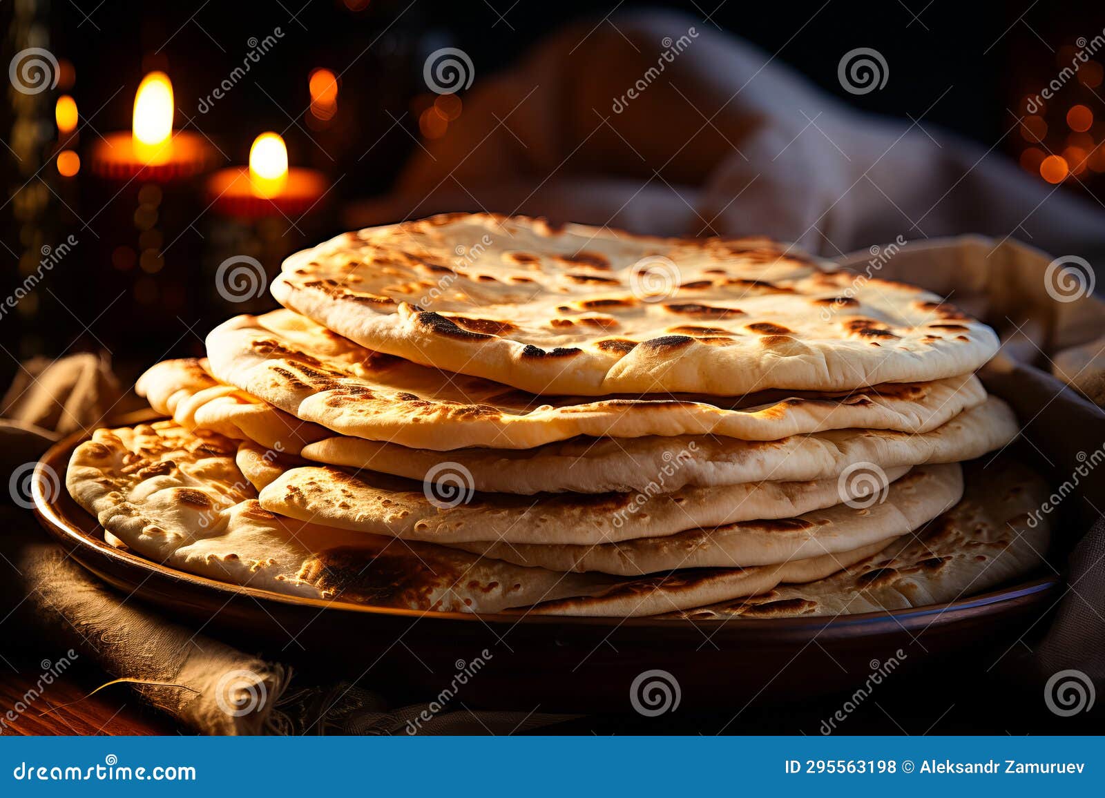 Stack of Traditional Naan Bread on the Table Isolated on Served Table ...