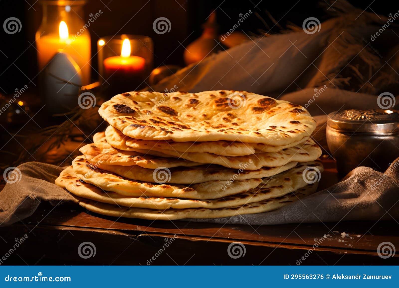 Stack of Traditional Naan Bread on the Table Isolated on Served Table ...