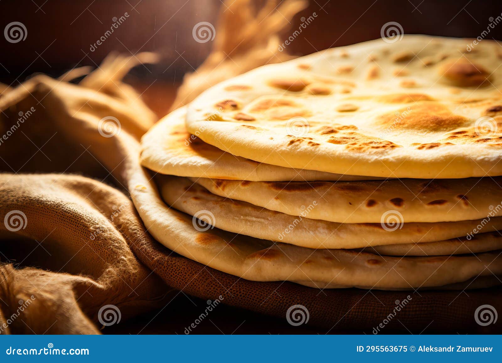 Stack of Traditional Naan Bread on the Table Isolated on Served Table ...