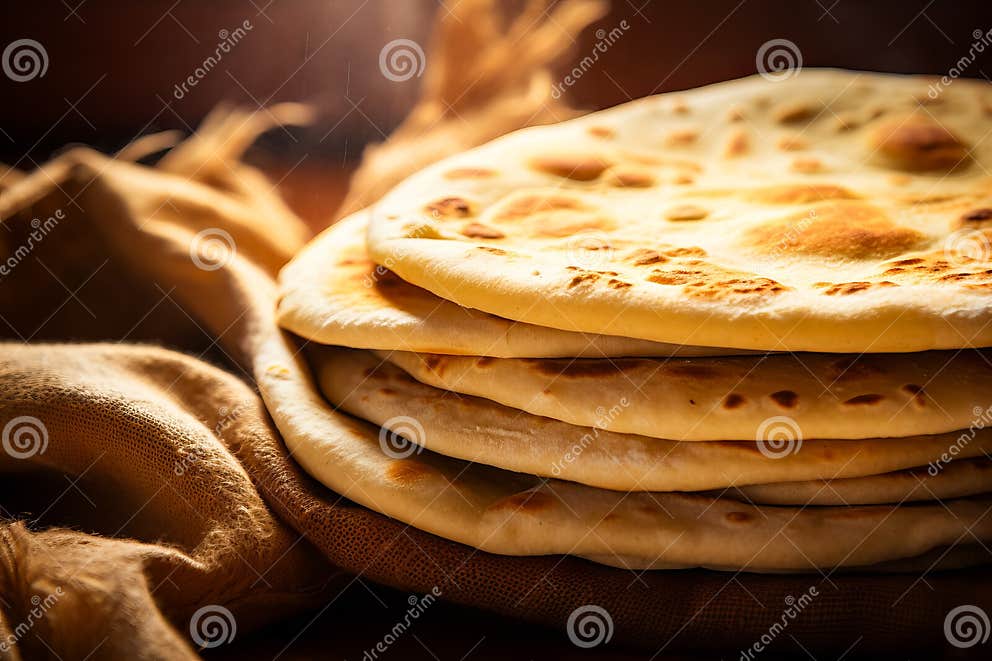 Stack of Traditional Naan Bread on the Table Isolated on Served Table ...