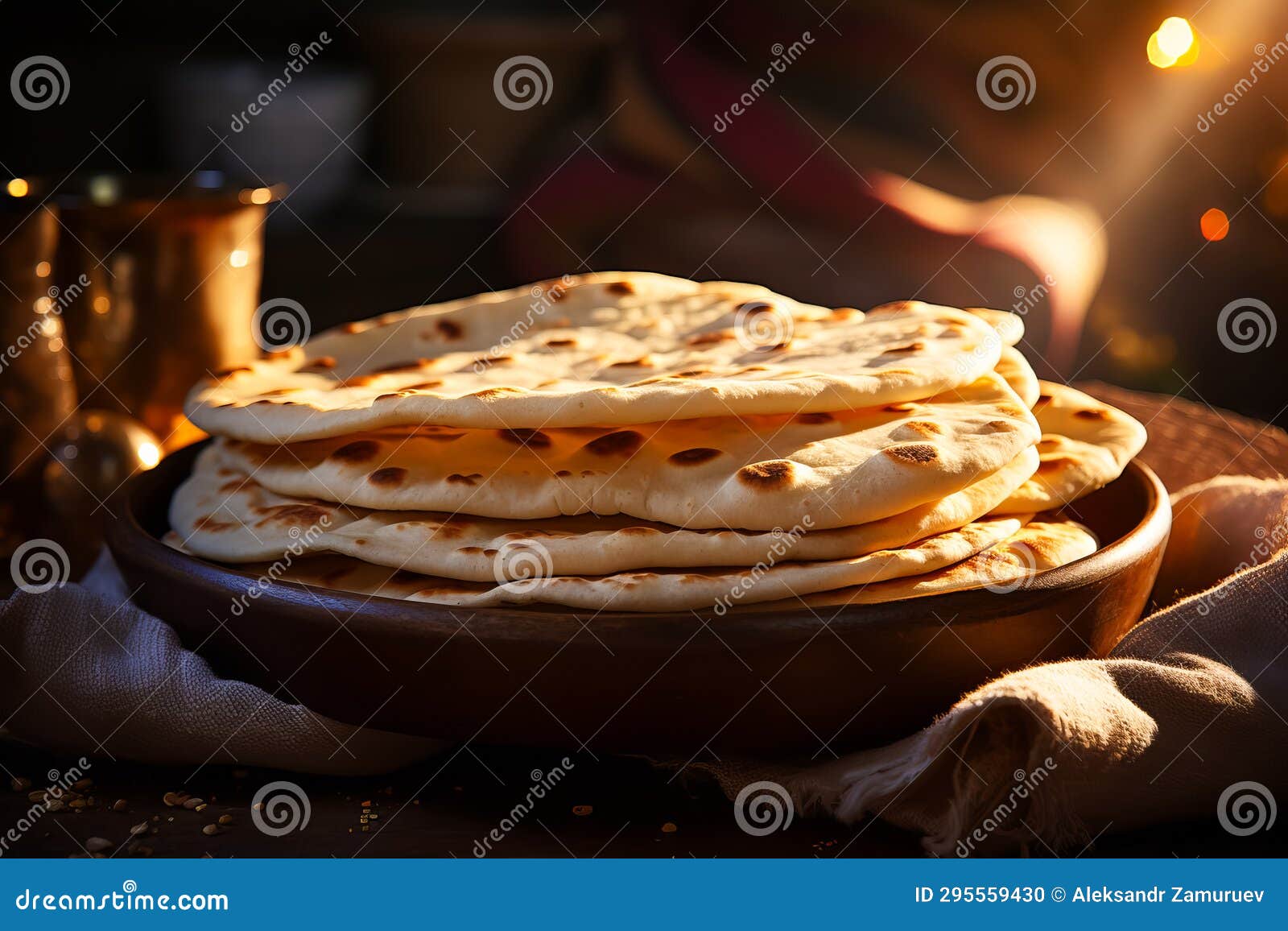 Stack of Traditional Naan Bread on the Table on Served Table. Pita ...