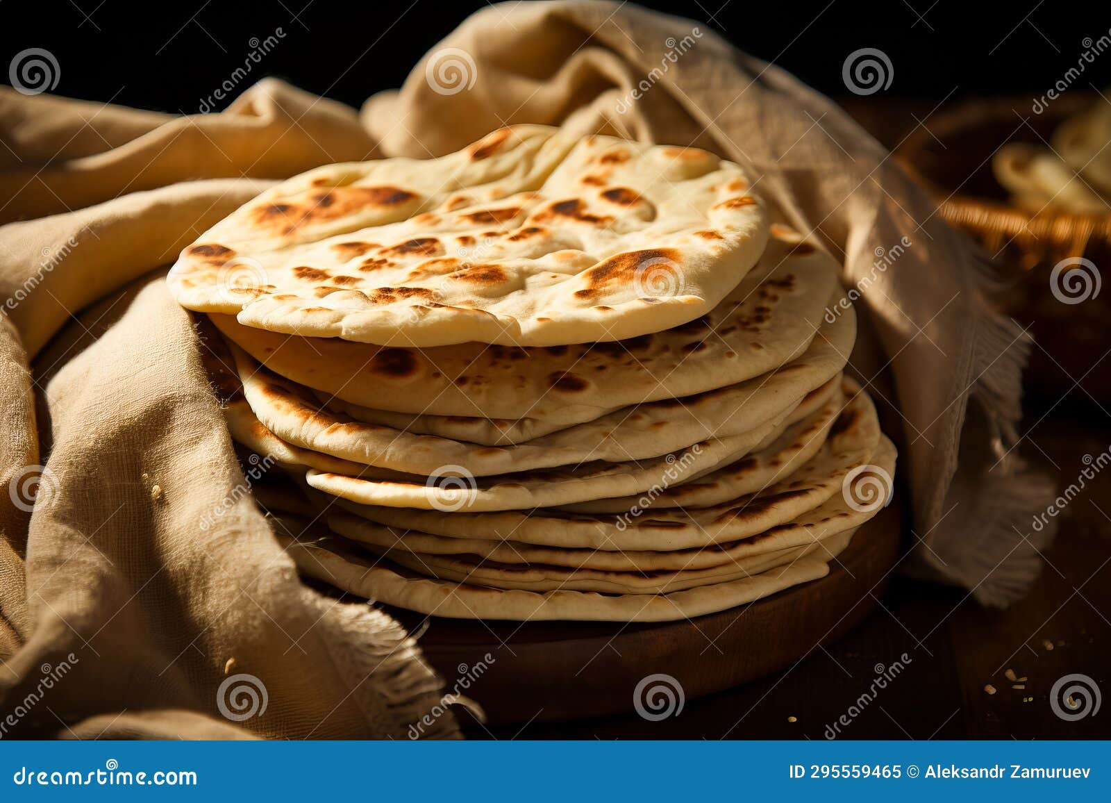 Stack of Traditional Naan Bread on the Table on Served Table. Pita ...