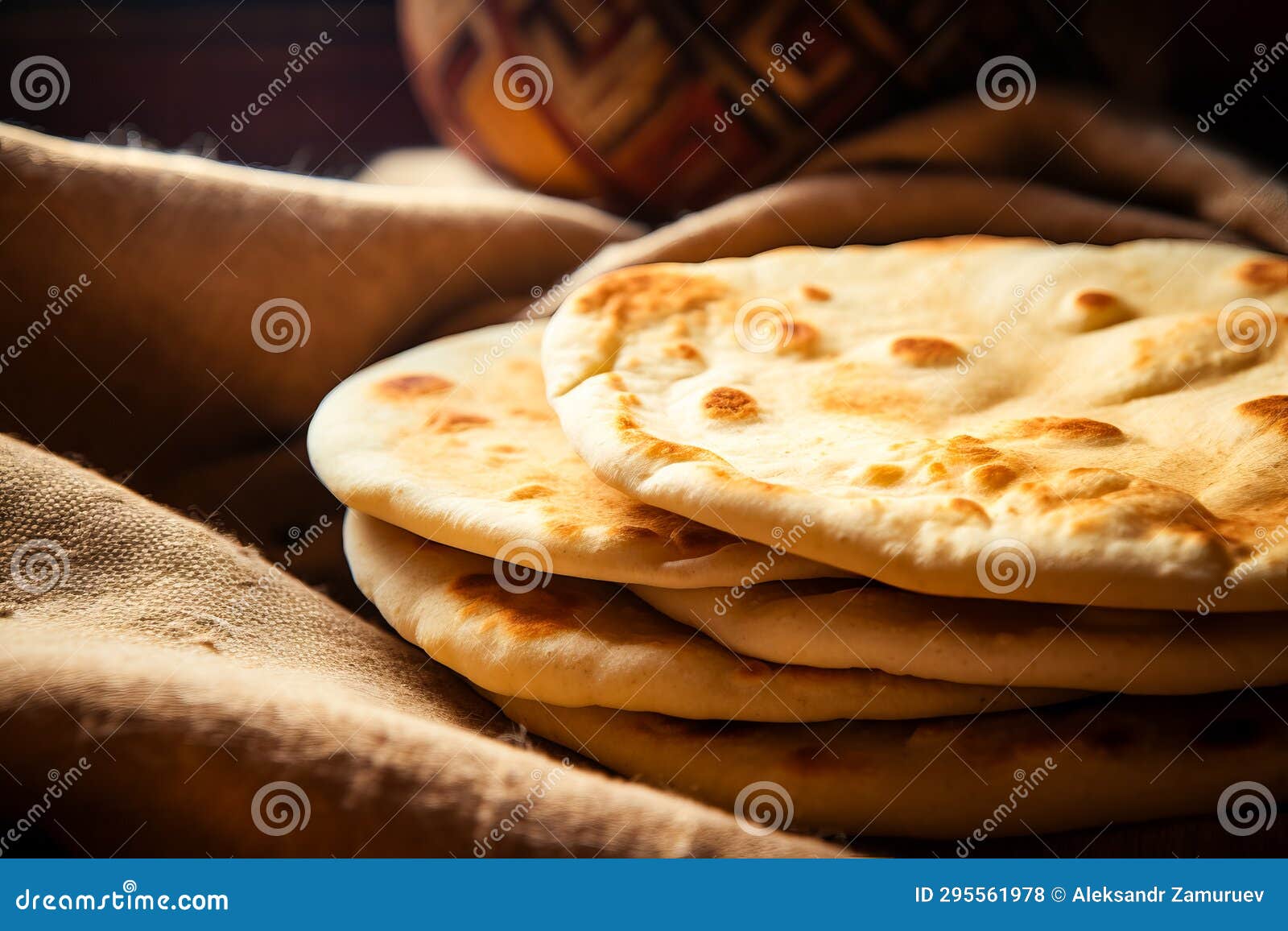 Stack of Traditional Naan Bread on the Table on Served Table. Pita ...