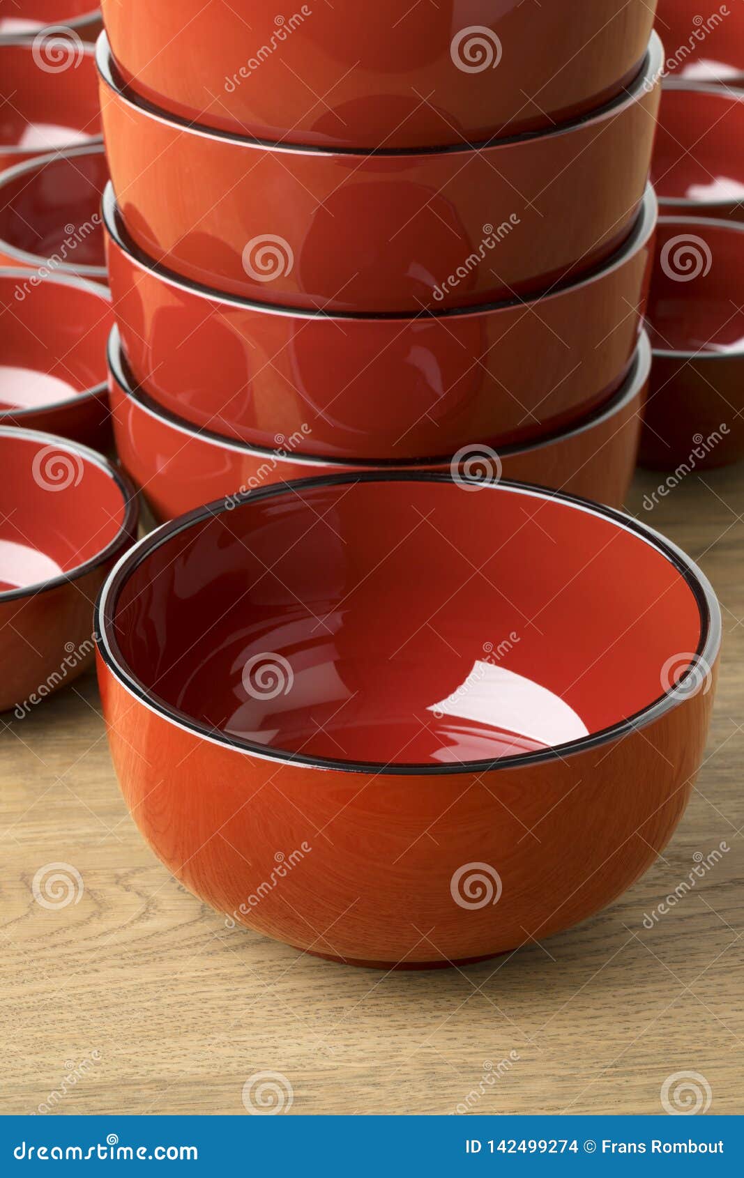 Stack of Traditional Red Lacquered Japanese Bowls Stock Photo - Image ...