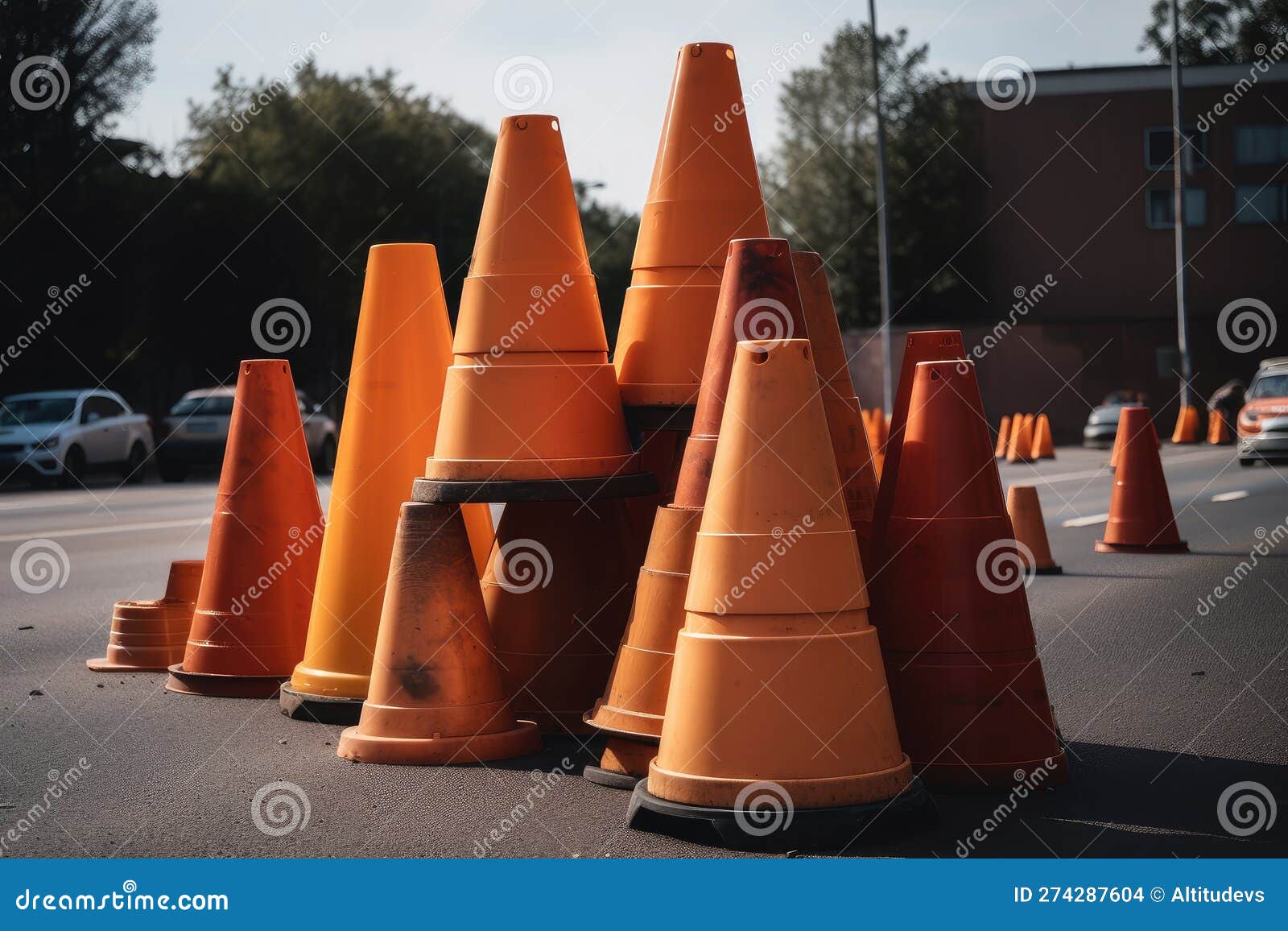 A Stack of Traffic Cones, Ready for a Construction Zone Stock ...
