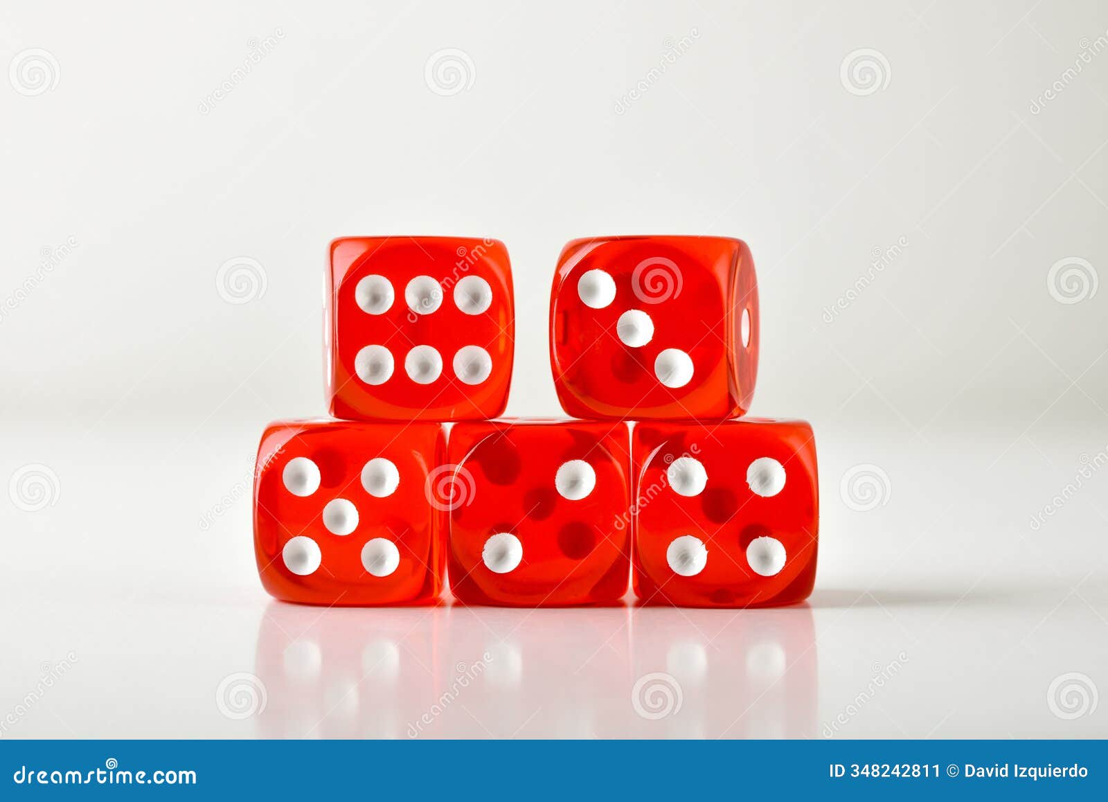 Stack of Transparent Red Gambling Dice on White Reflected Table Stock ...
