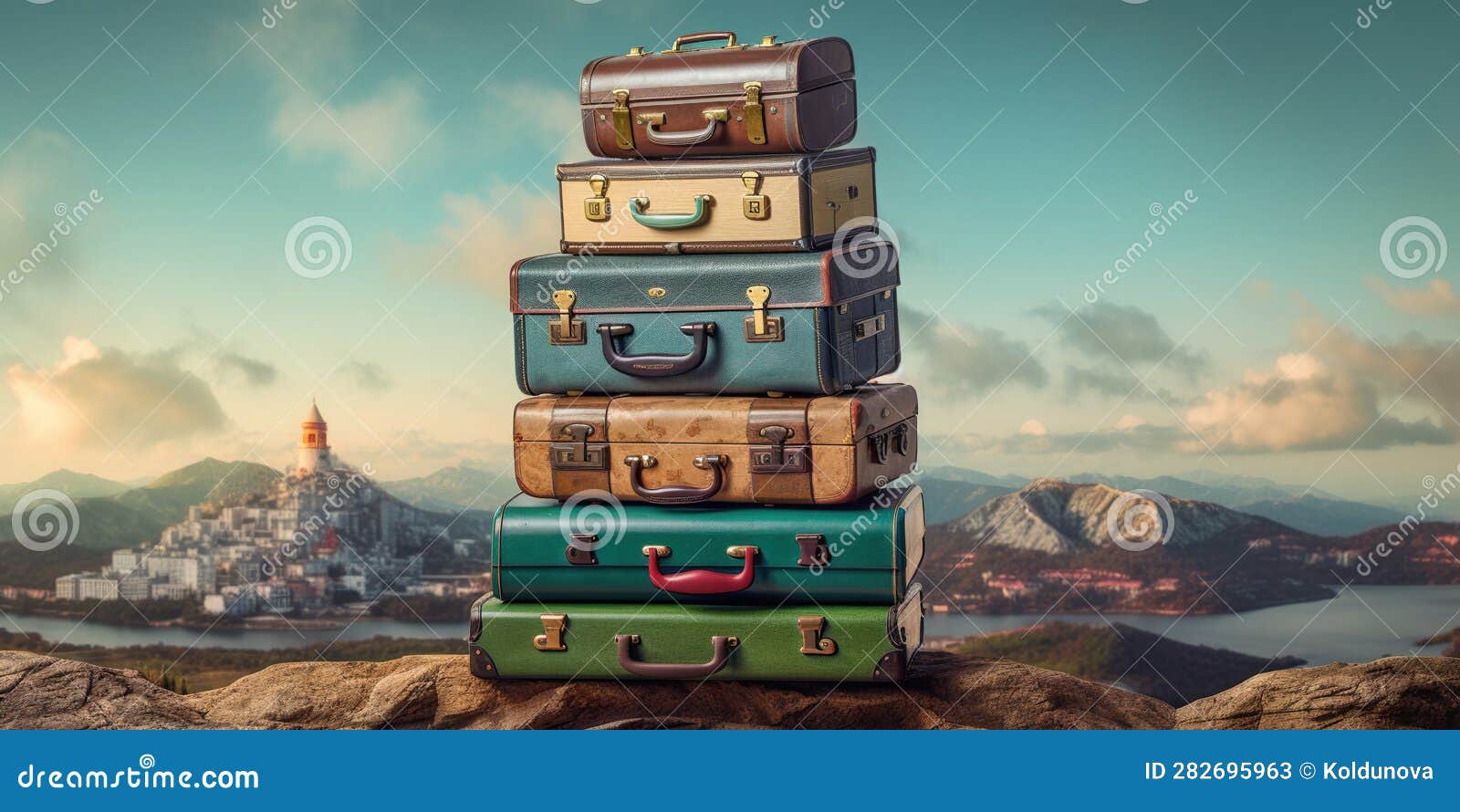 Stack of Travel Suitcases with Landscape, Concept of Central ...