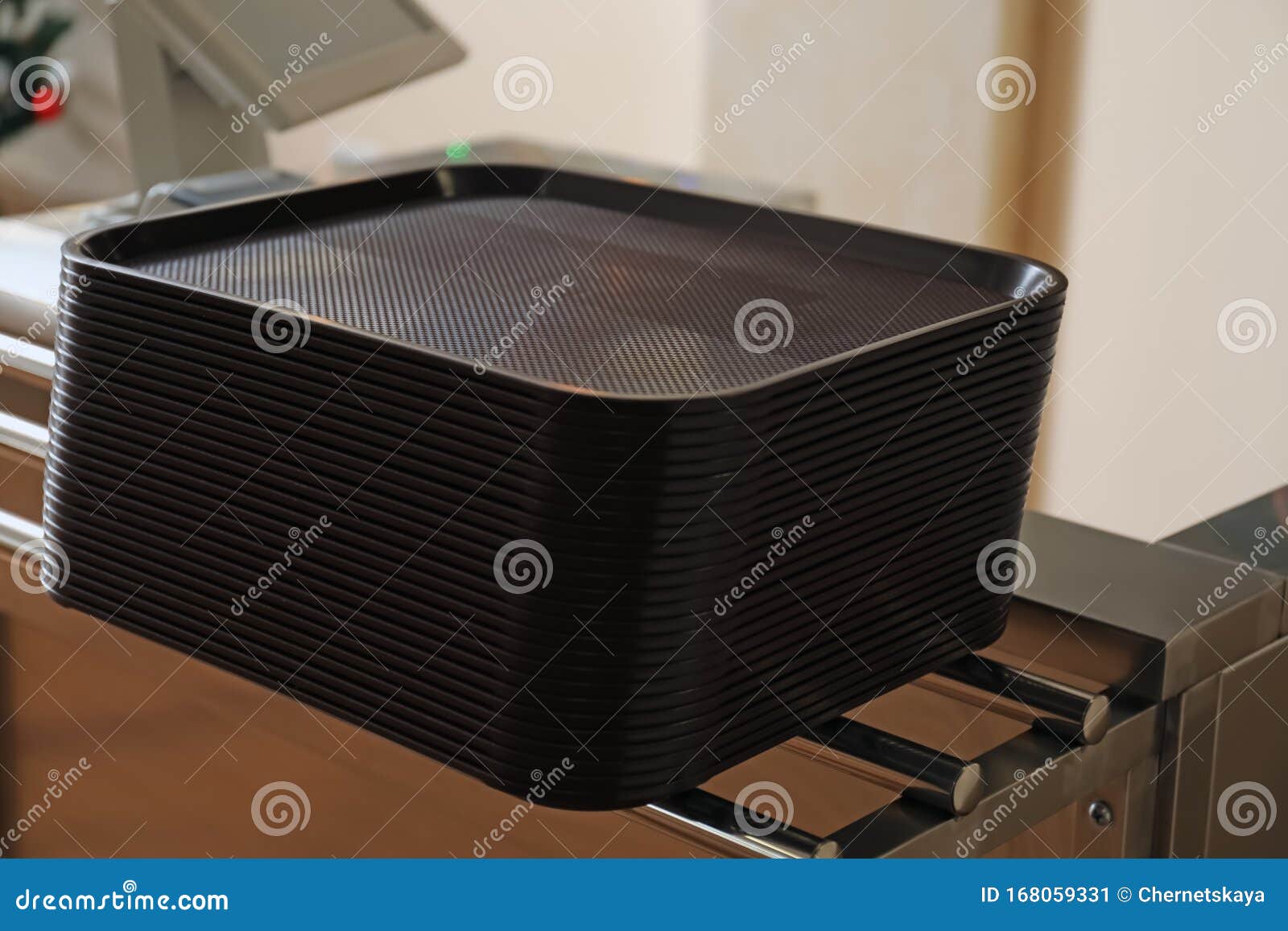 Stack of Trays for Food in School Canteen Stock Image - Image of buffet ...