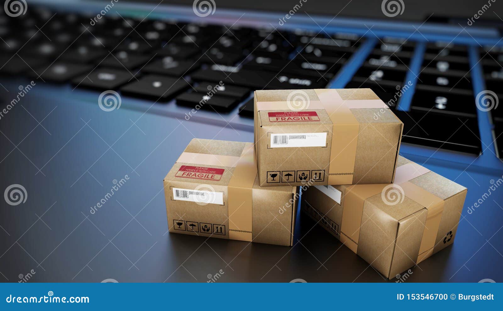 Stack of Three Cardboard Parcels Lying on a Notebook Stock Illustration ...