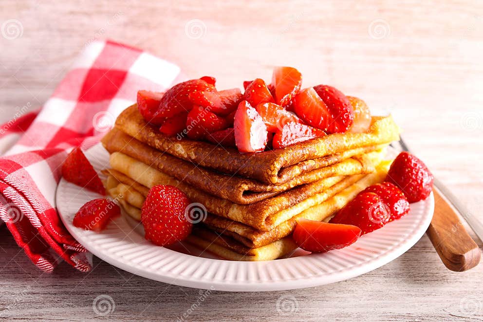 Stack of Triangle Folded Crepes with Strawberry Stock Photo - Image of ...