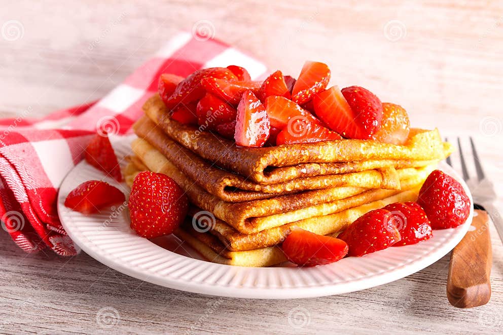 Stack of Triangle Folded Crepes with Strawberry Stock Photo - Image of ...