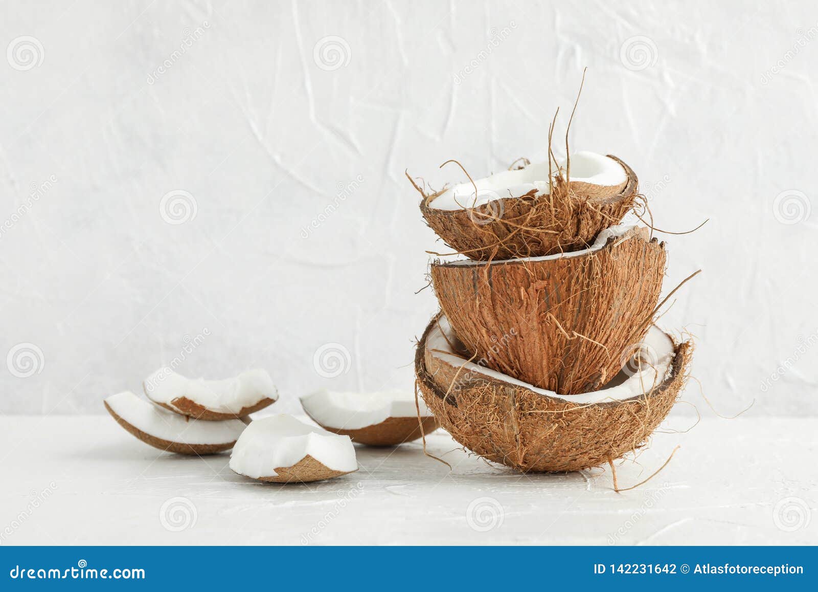 Stack Tropical Coconut on Wooden Table Stock Photo - Image of holidays ...