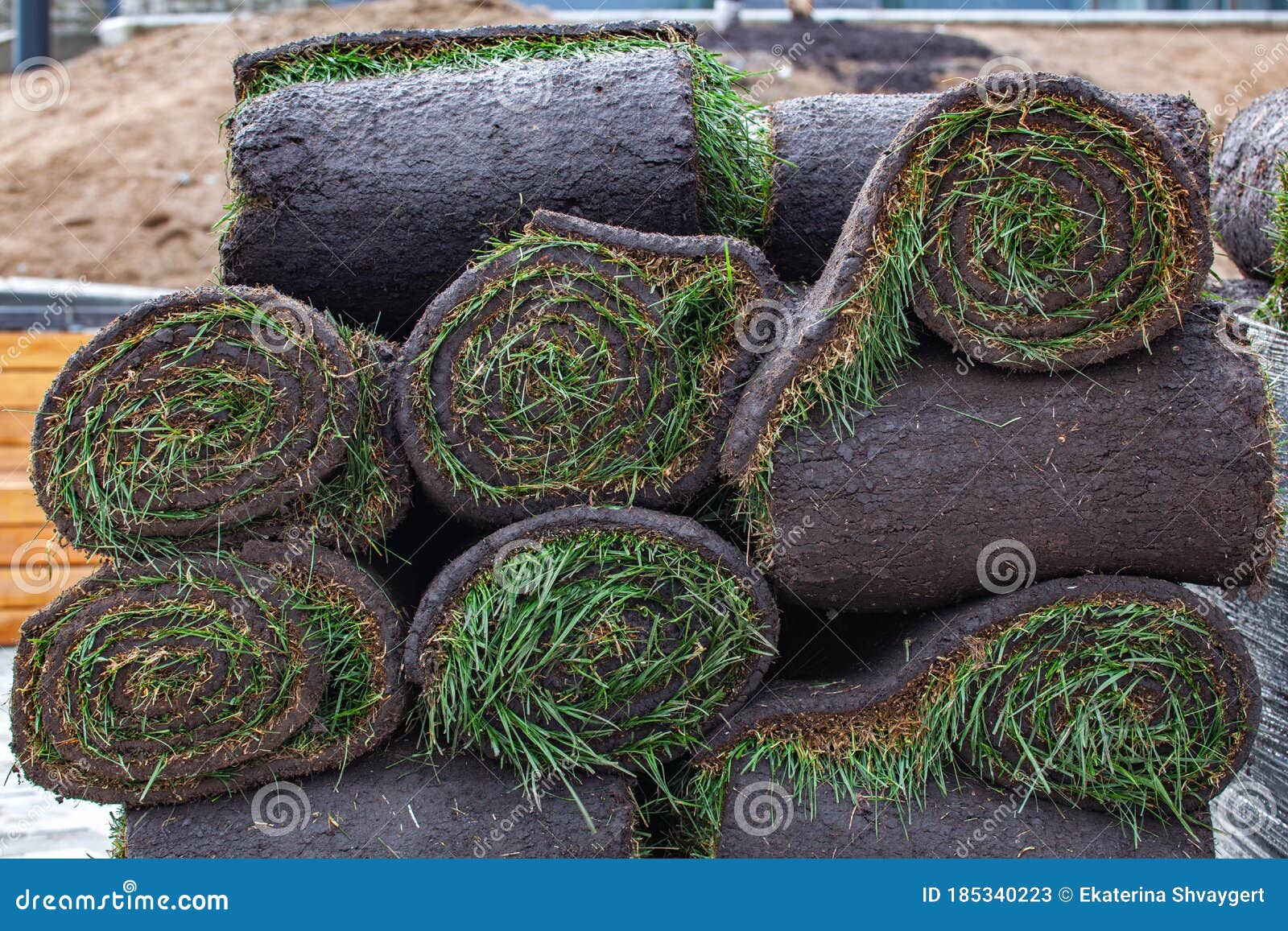 Stack of Turf Grass Roll for Lawn Stock Image - Image of cover ...