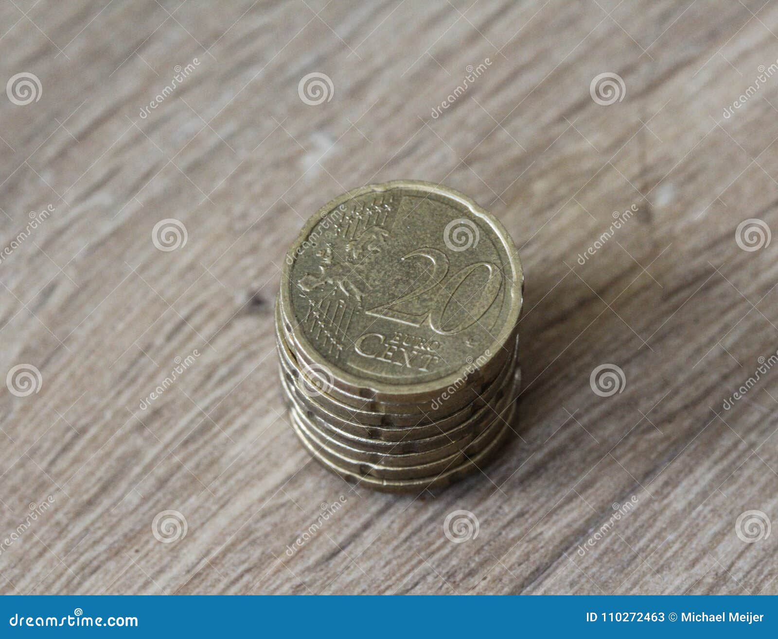 Stack of Twenty Euro Cent Coins on Wooden Background Stock Image ...