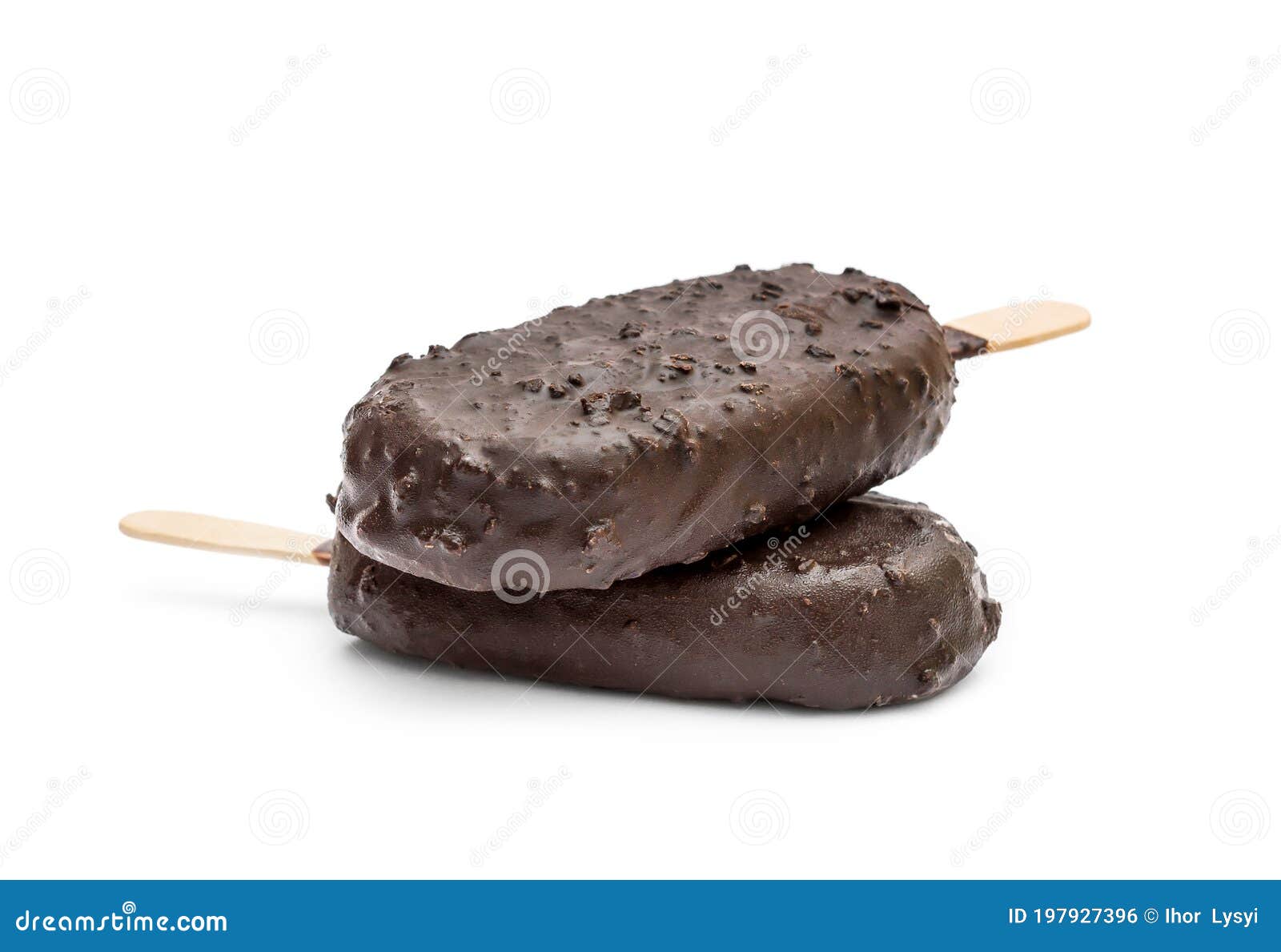 Stack of Two Chocolate Ice Creams on a Stick on White Background Stock ...