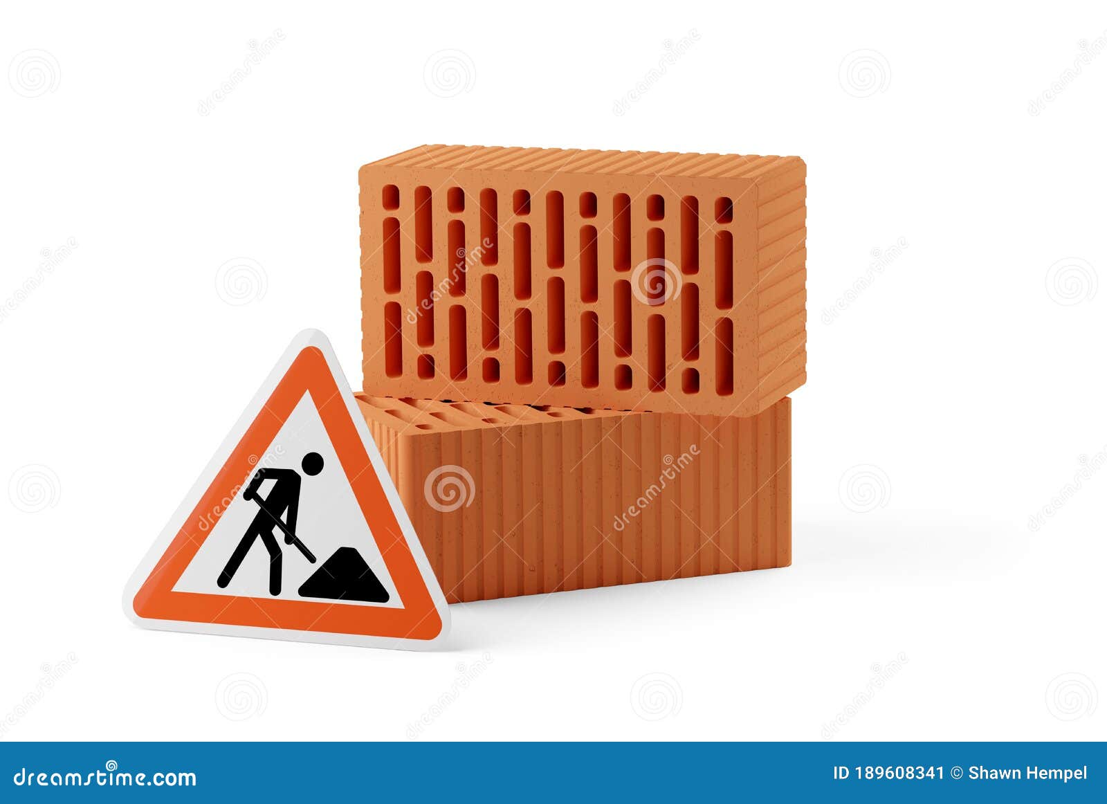 Stack of Two Red Brick Stones with Two Single Bricks in Front and Road ...