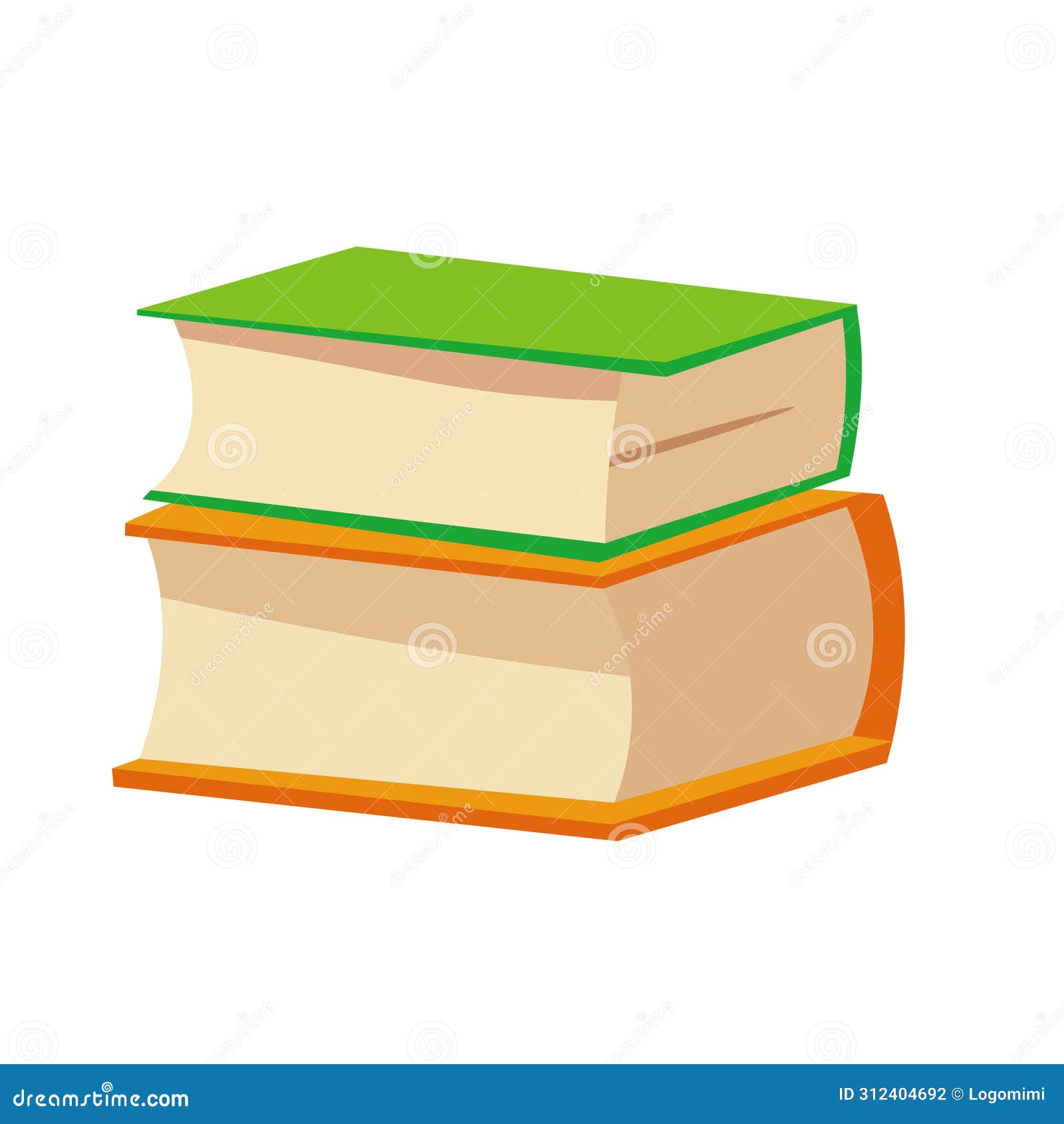 A Stack of Two Thick Books, Flat Vector Illustration, Green and Orange ...