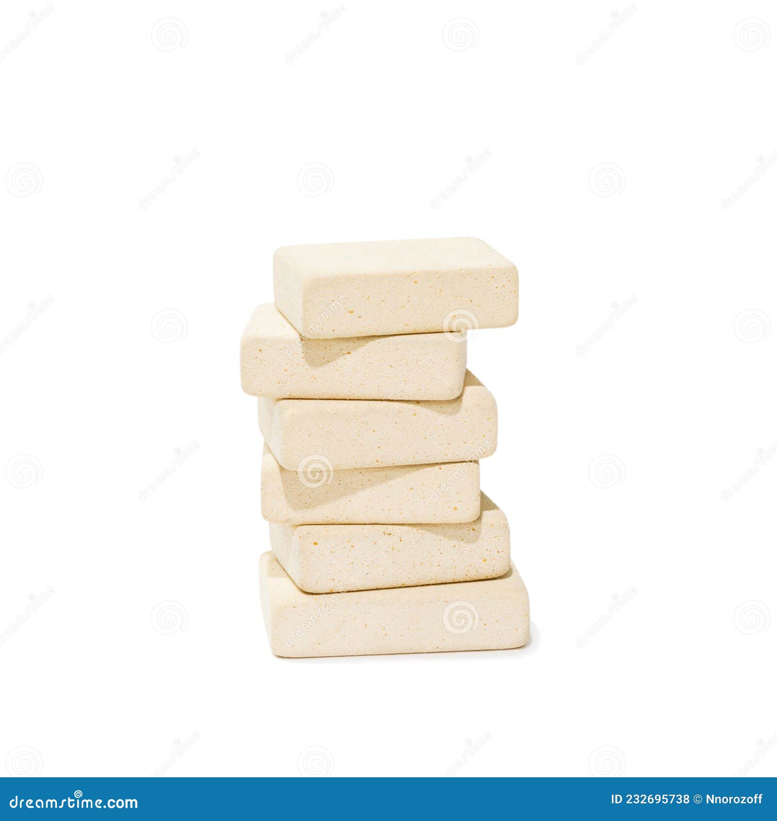 Stack of Uniform Stationery Erasers on White Isolated Background Stock ...