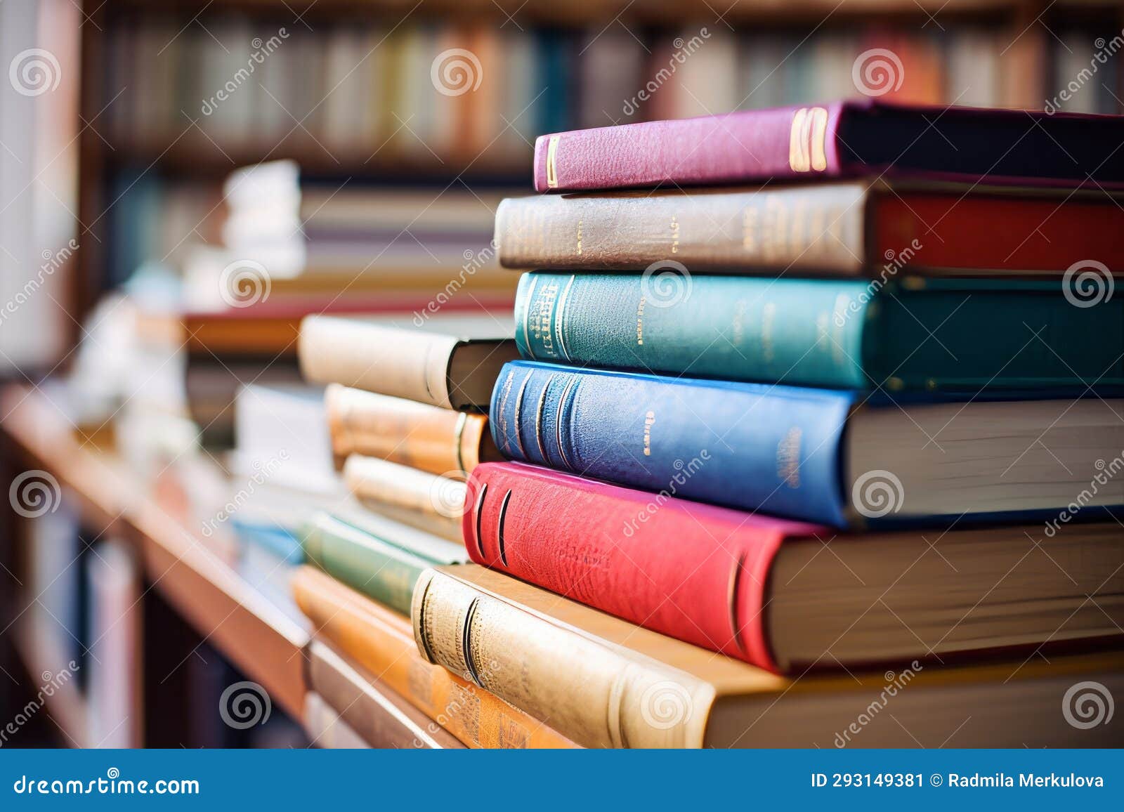 A Stack of Unread Books. Shelf in the Library, Close Up Stock Image ...