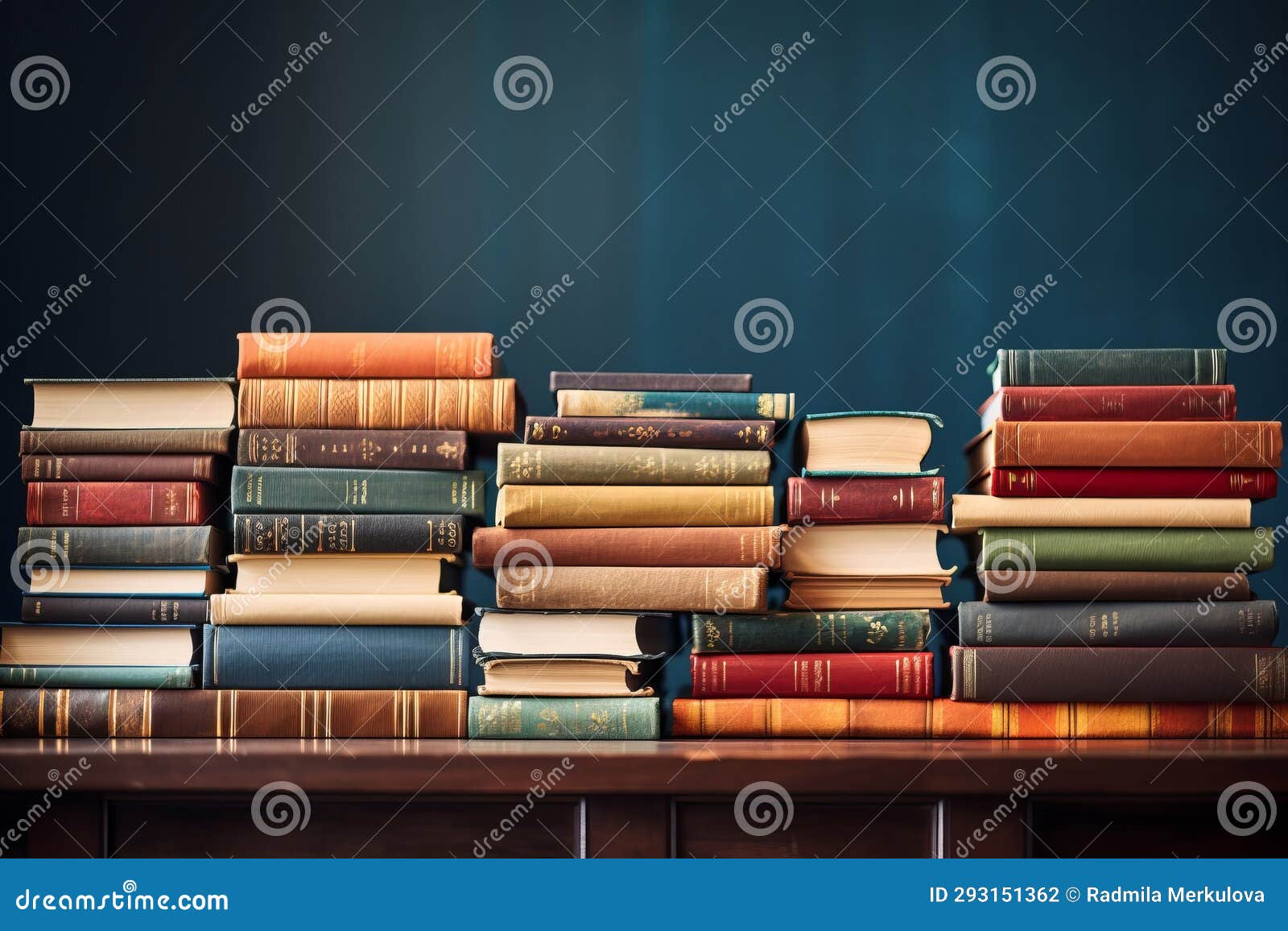 A Stack of Unread Books. Shelf in the Library. Copy Space Stock Photo ...