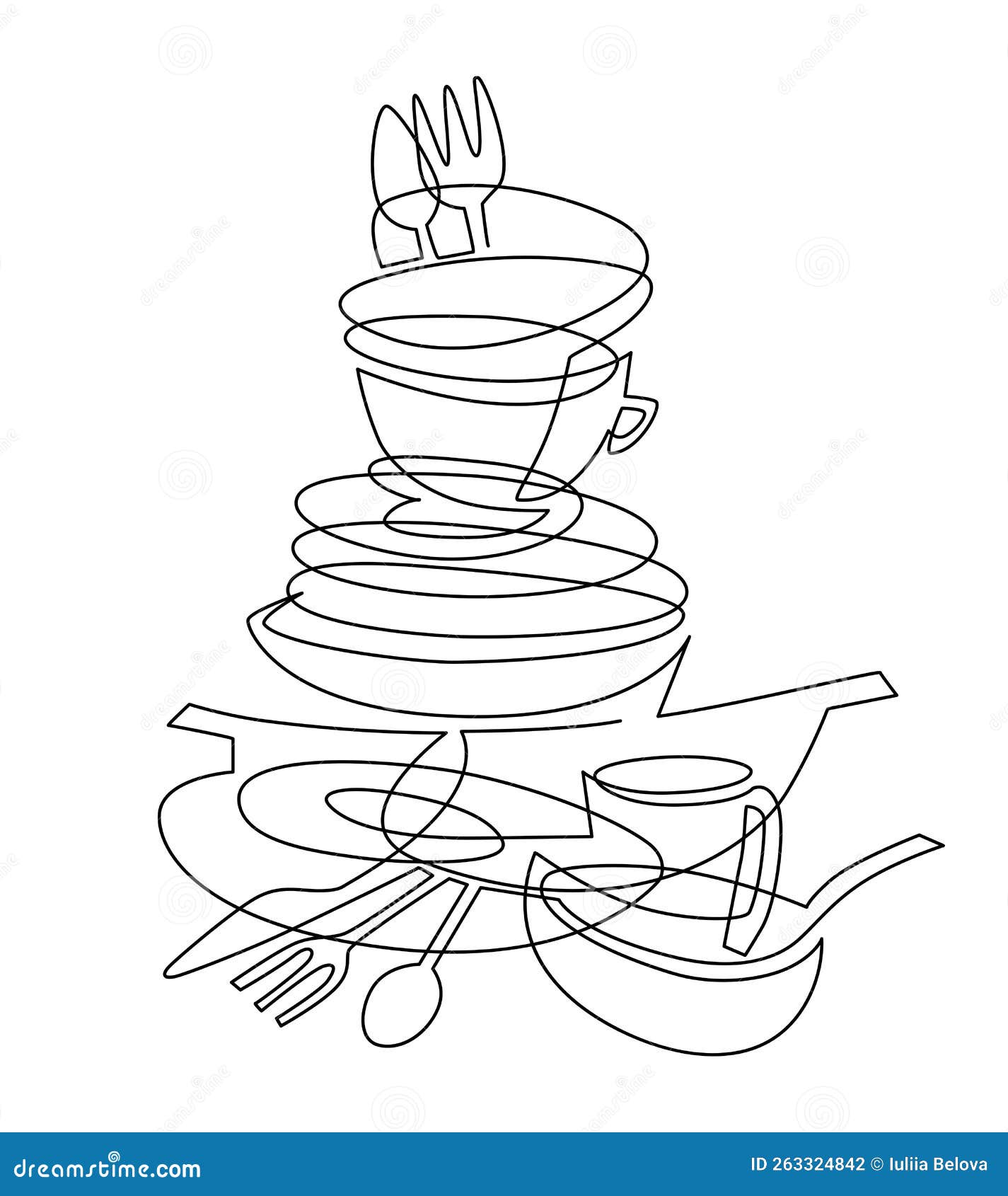 Stack of Unwashed Dishes. Still Life on the Kitchen Table. Continuous ...